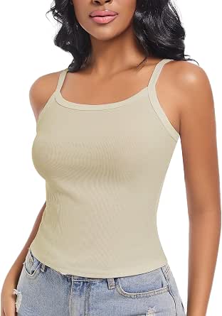 Amazon.com: Women's Tank Tops Scoop Neck Slim Fitted Spaghetti Strap ...