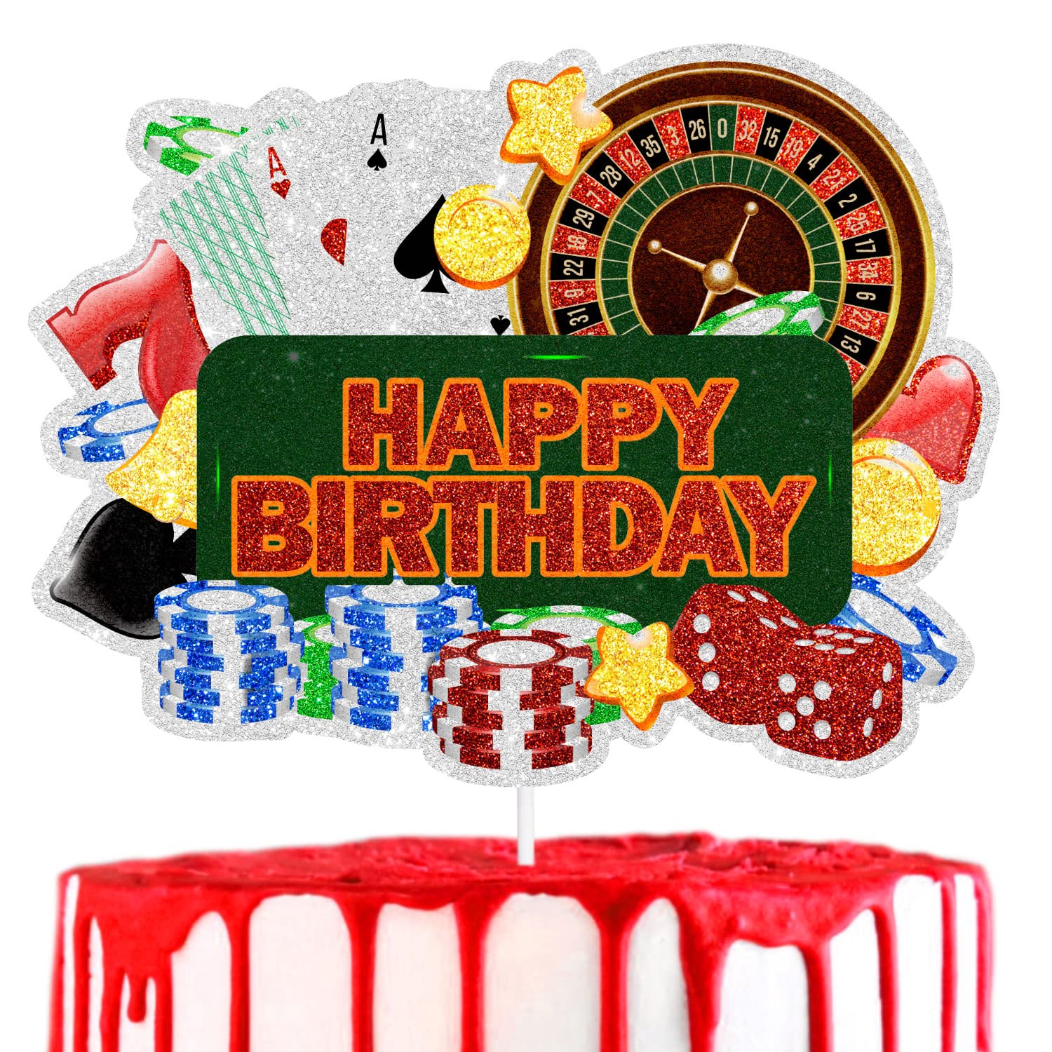 Amazon.com: Las Vegas Cake Topper Gambling Theme Happy Birthday Poker ...