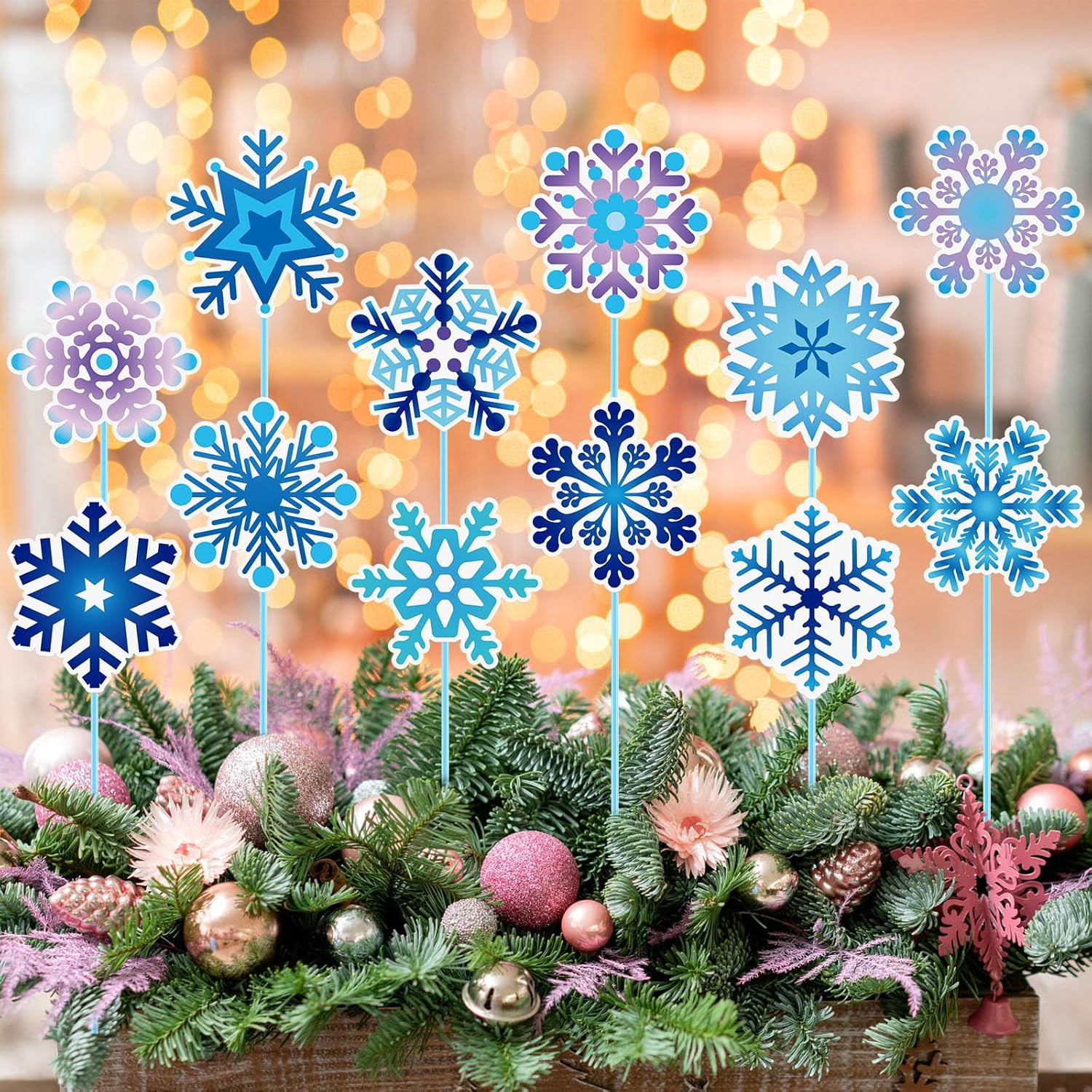 Amazon.com: Zonon 12pcs Winter Garden Decorations Winter Snowflake ...