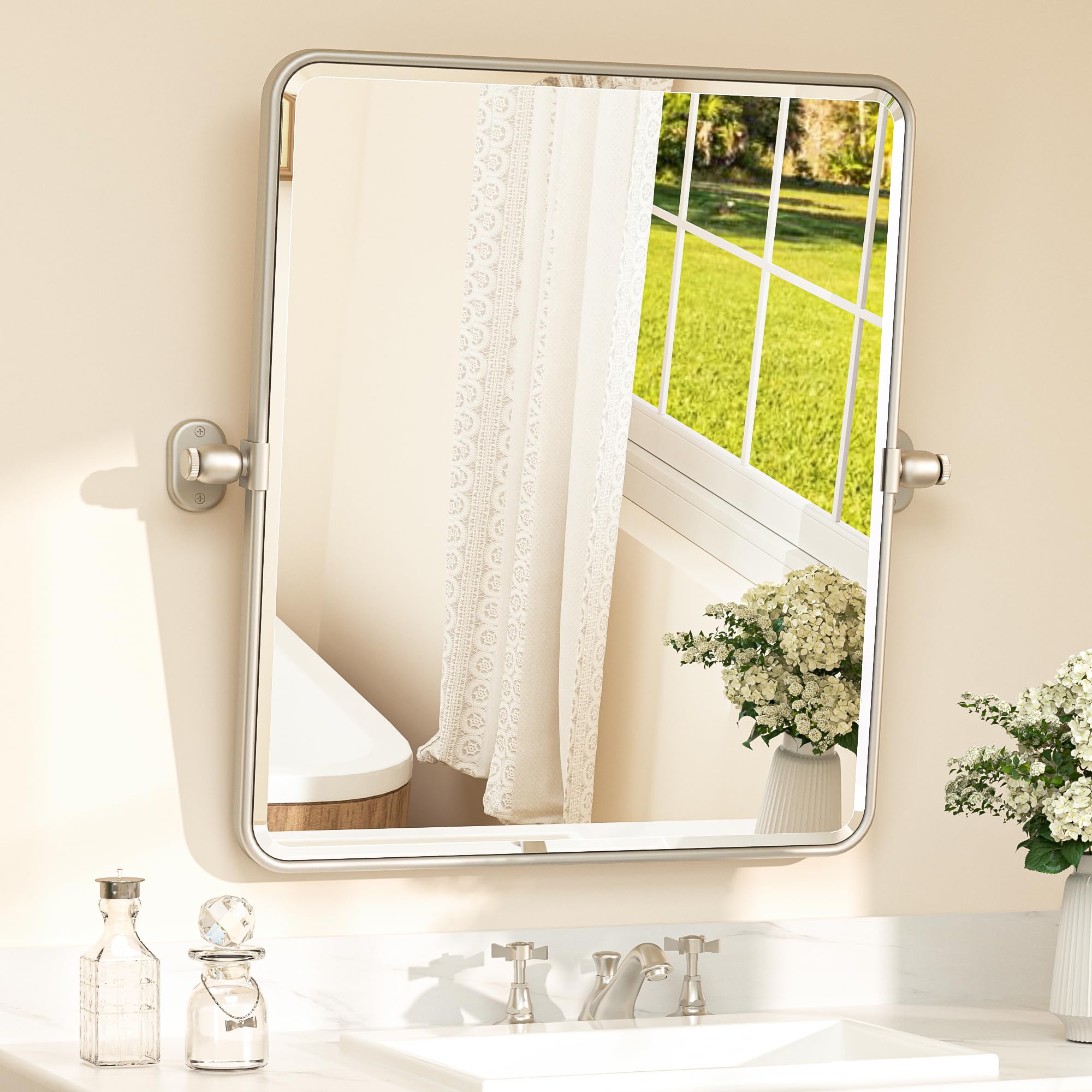 Amazon.com: TETOTE Satin Nickel Pivot Mirror for Bathroom 20 x 24 ...