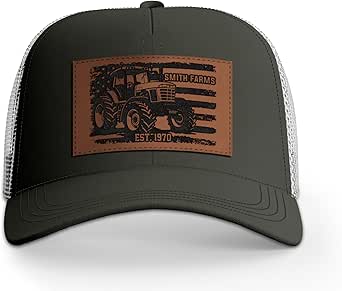 WOASTUFF Personalized Farmer Leather Patch Cap, Farmer Cap, Men Cap ...