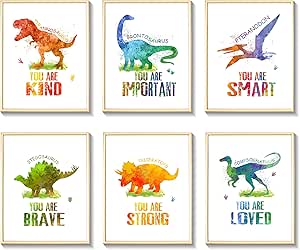 Amazon.com: Dinosaur Wall Art Posters, Watercolor Dinosaur Wall Decor ...