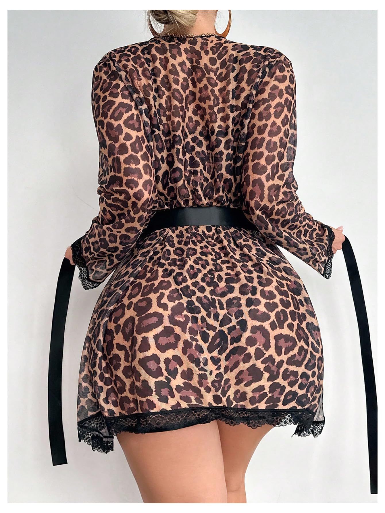 Wishly | OYOANGLE Women's 5 Piece Leopard Print Robe Lingerie Set Sexy ...