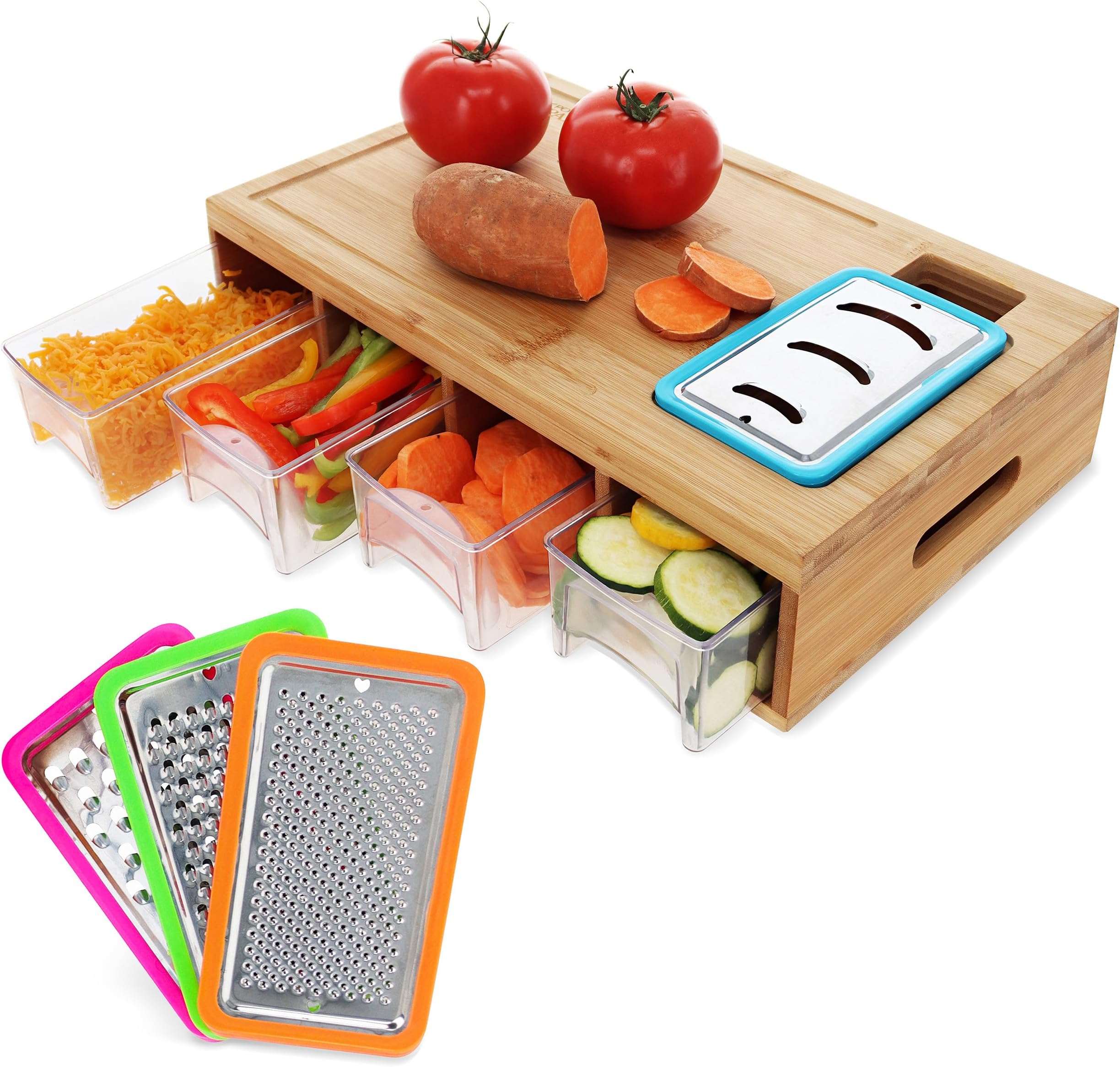 Amazon.com: Granted By Grace Acacia Cutting Board with Containers ...