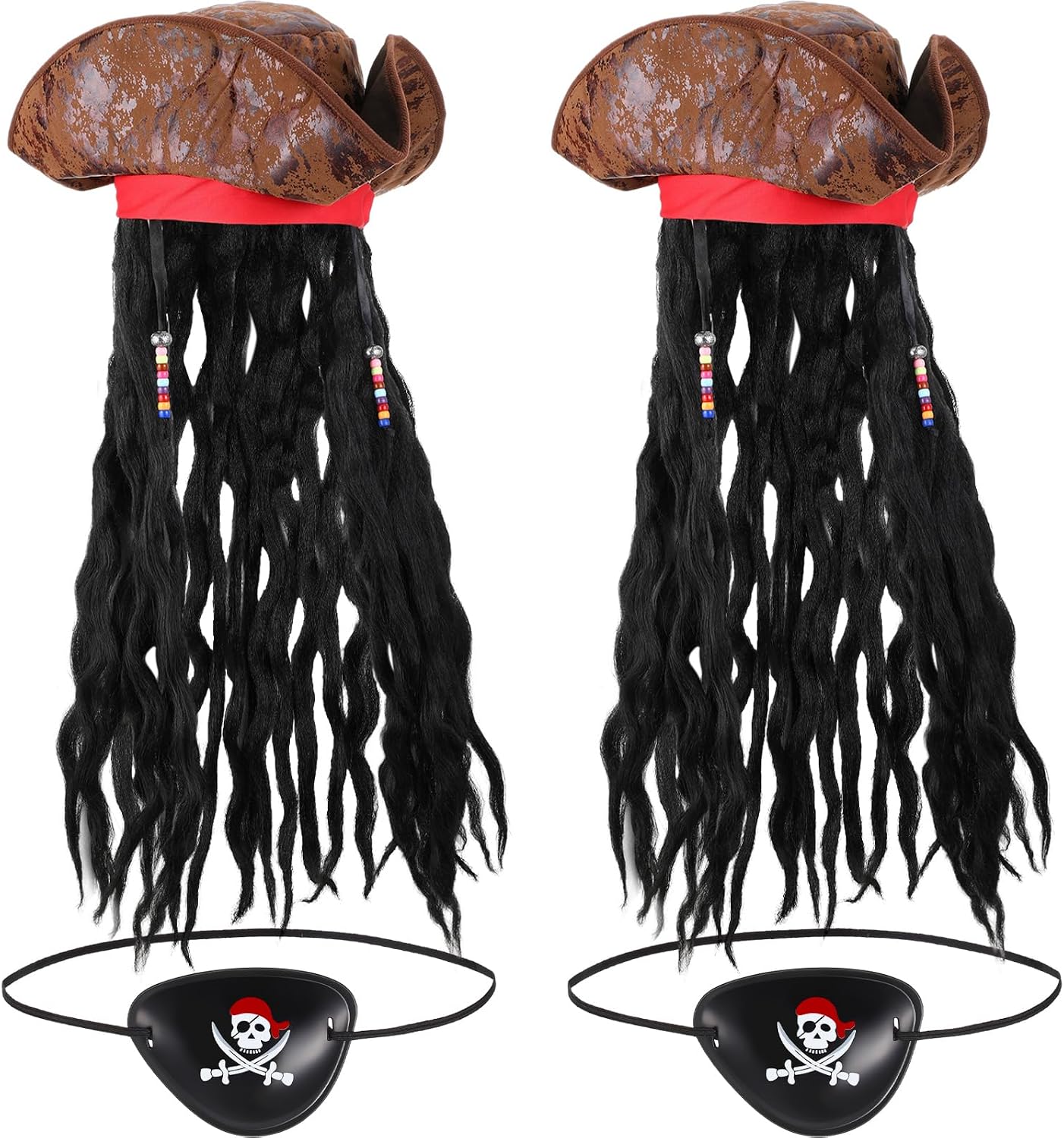 Amazon.com: Roshtia 4 Pcs Pirate Hat with Dreadlocks Adult Pirate ...