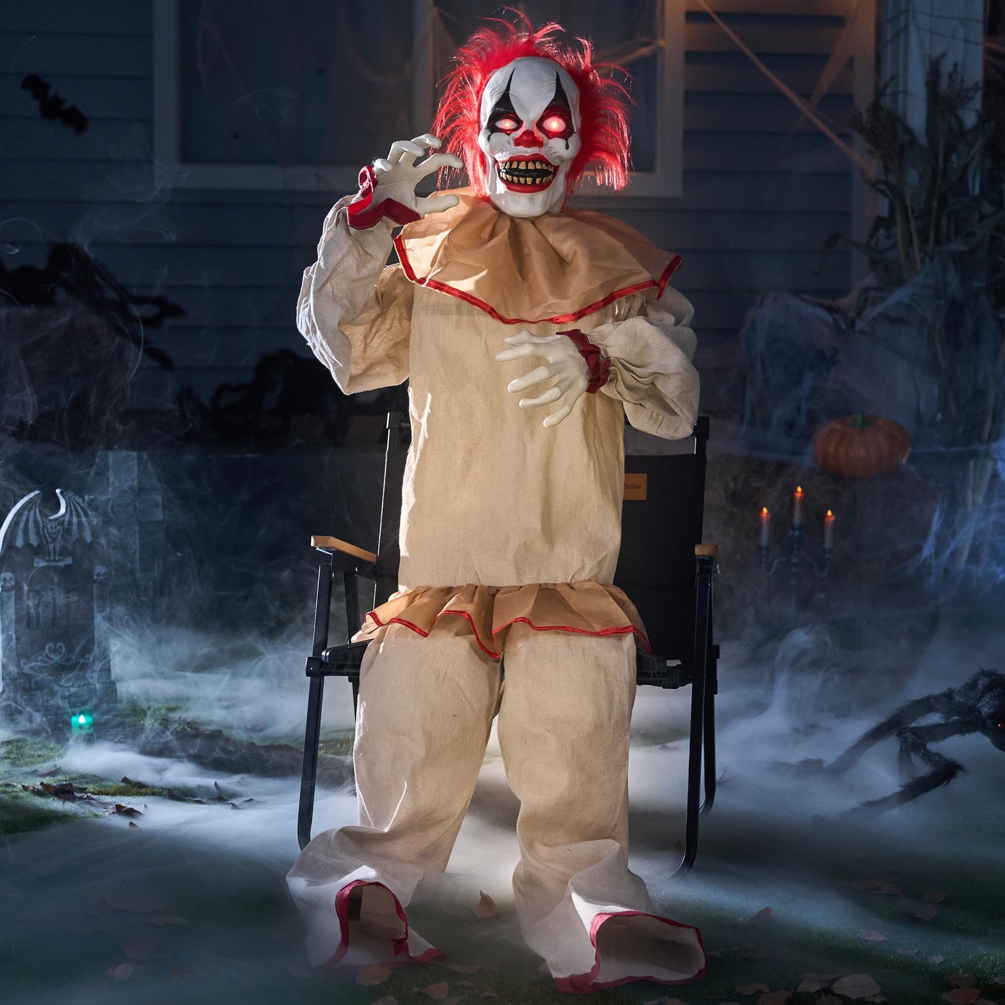 Amazon.com: JOYIN 60" Halloween Animatronics Sitting Clown with Light ...