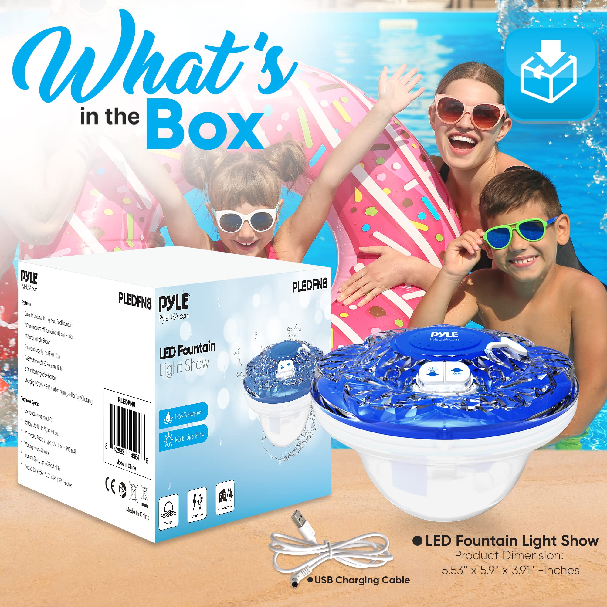 Pyle PLEDFN8.5 Pool Fountain with 6 Mode LED Light Show, Water ...