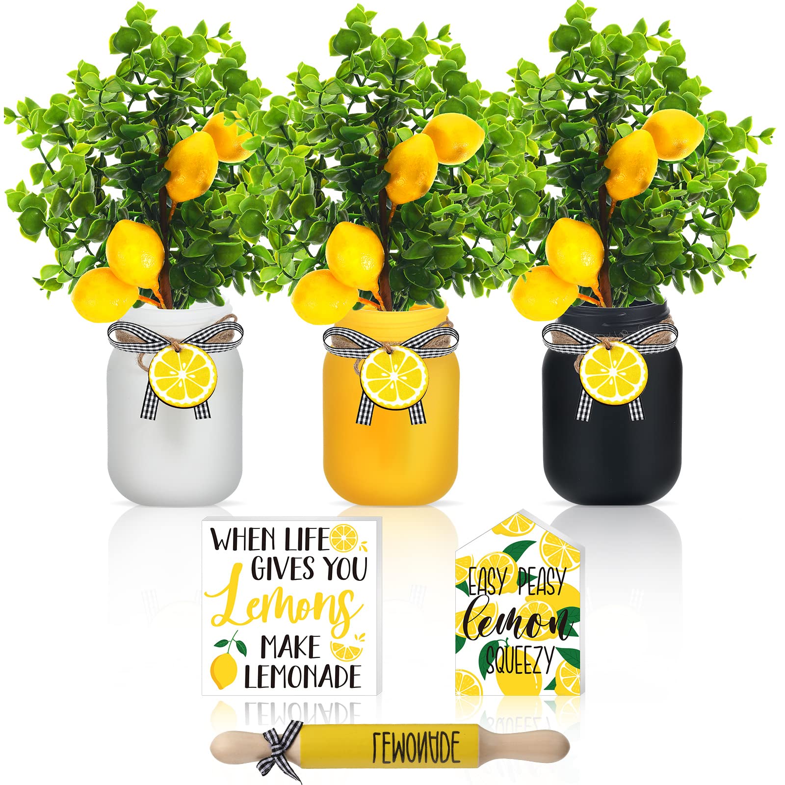 Amazon.com: Jexine 12 Pcs Lemon Mason Jar Table Centerpieces Summer ...