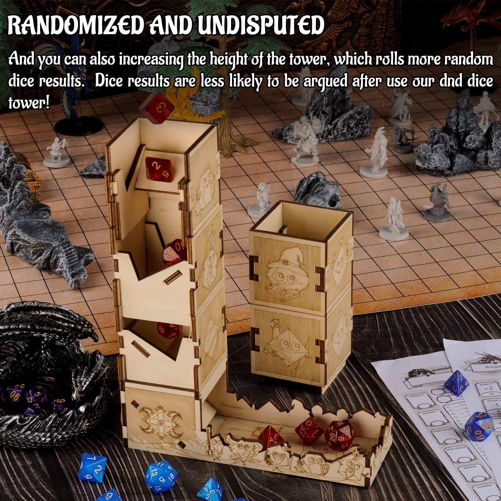 Snapklik.com : DND Modular Dice Tower Wood Laser Etched 12 Cute Classes ...