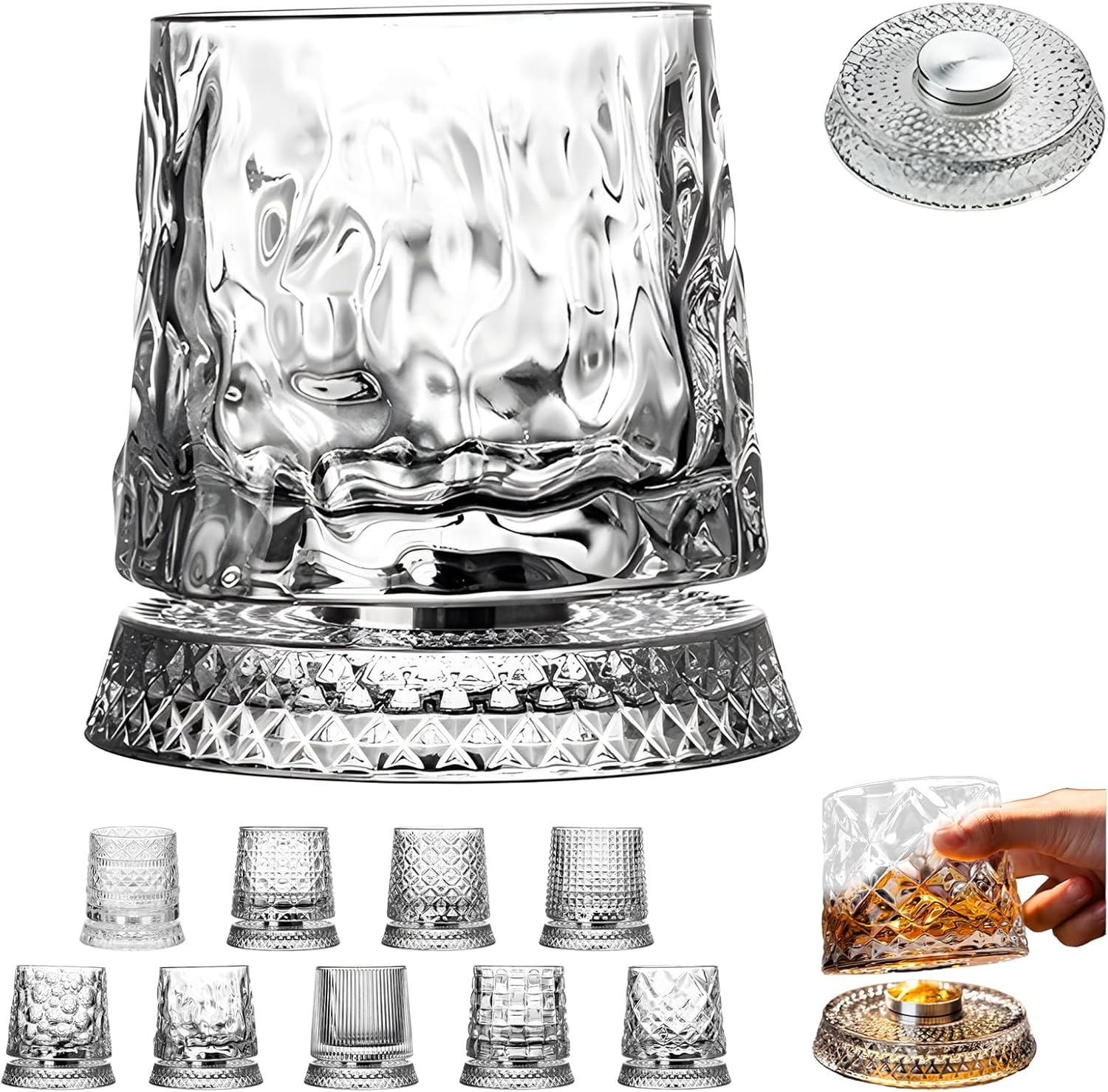 Amazon.com | Atlodas 360 Degree Rotating Whiskey Glass, 3.94x3.46in ...