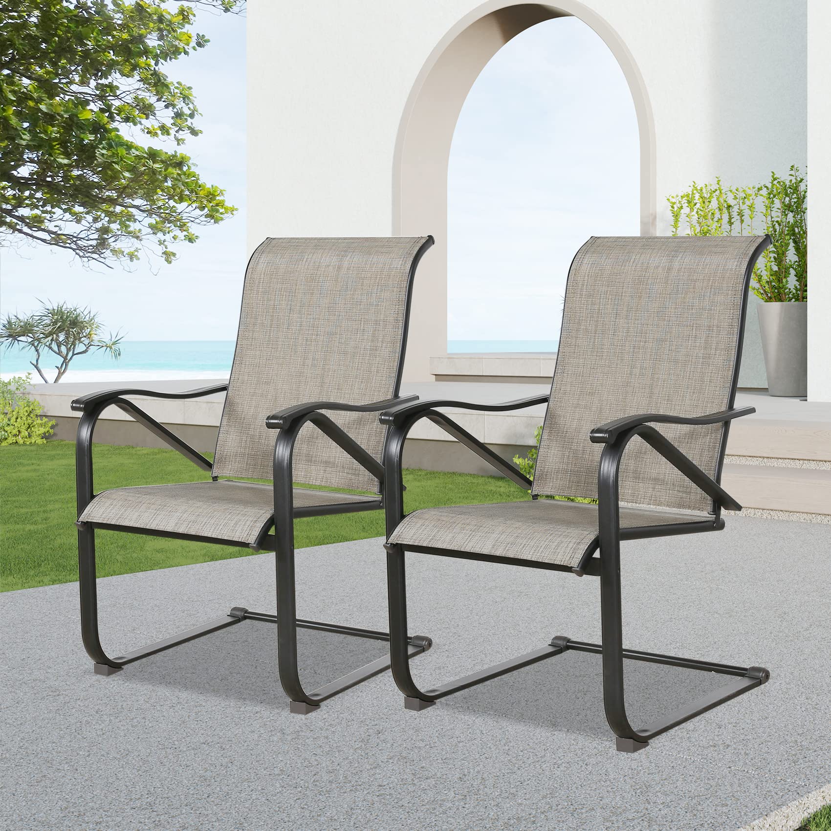 PHI VILLA Outdoor C Spring Dining Chairs Set Of 2, High Back Metal ...