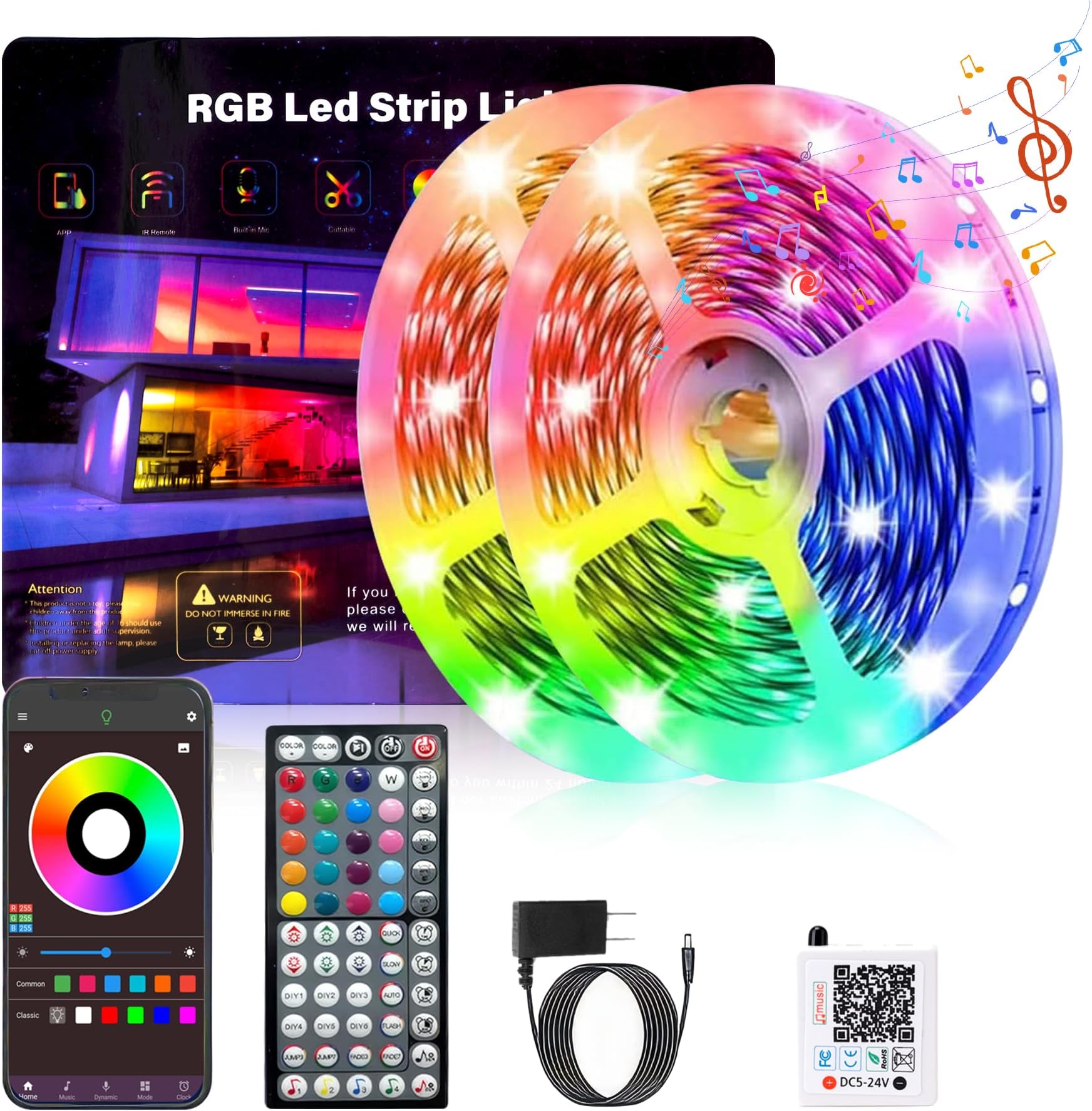 Amazon.com: GANZQH Led Lights for Bedroom 100ft Music Sync Color ...