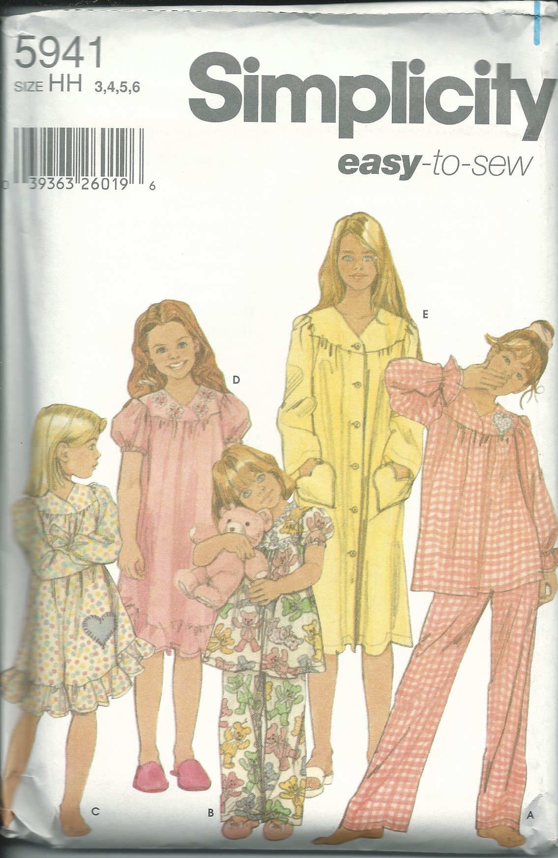 Amazon.com: Simplicity Pattern 5941 Girls' Pajamas, Nightgown and Robe ...