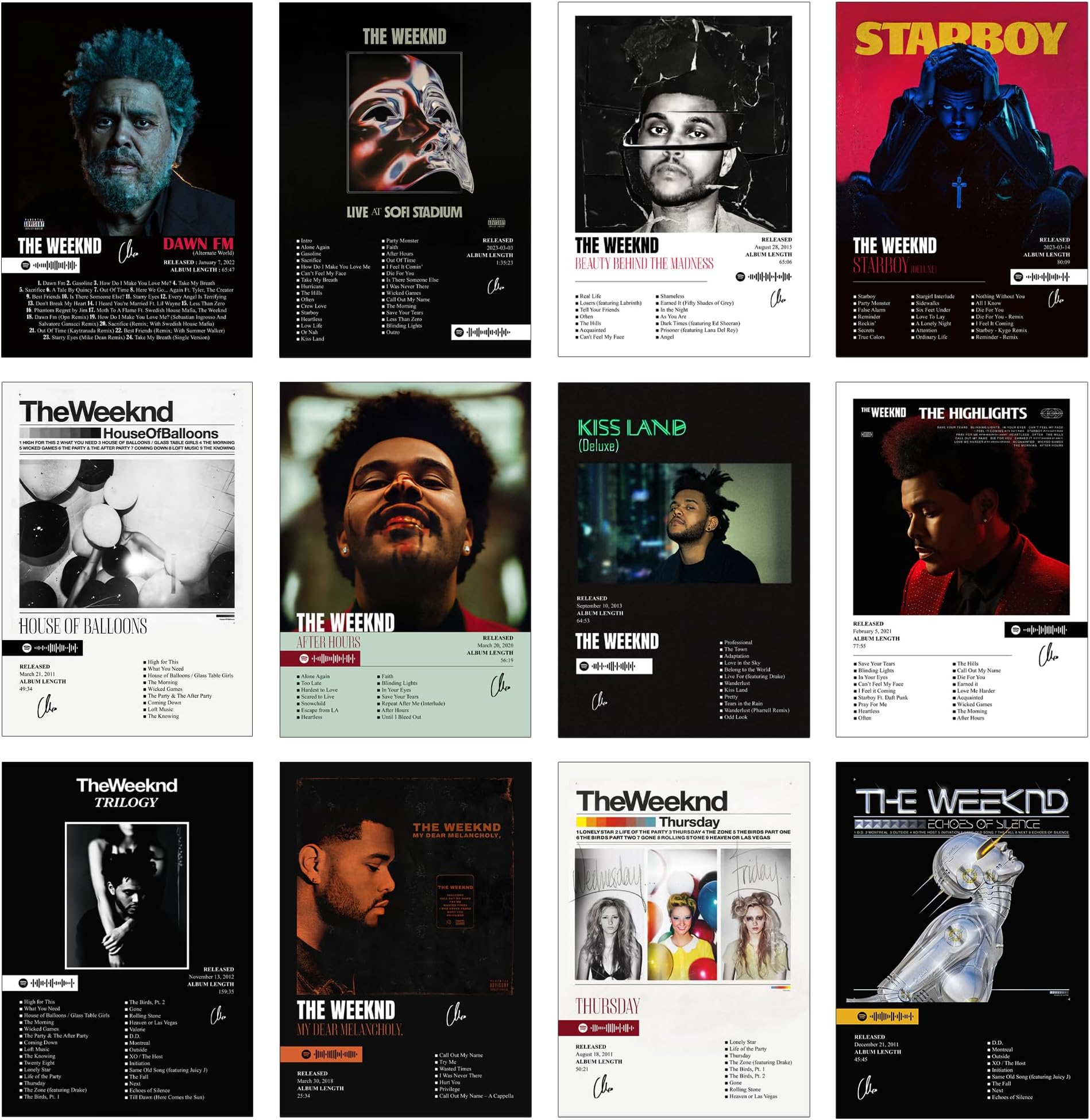 Thepaper9store Pack of 12 - The Weeknd Music Album Art Wall Posters 8 ...