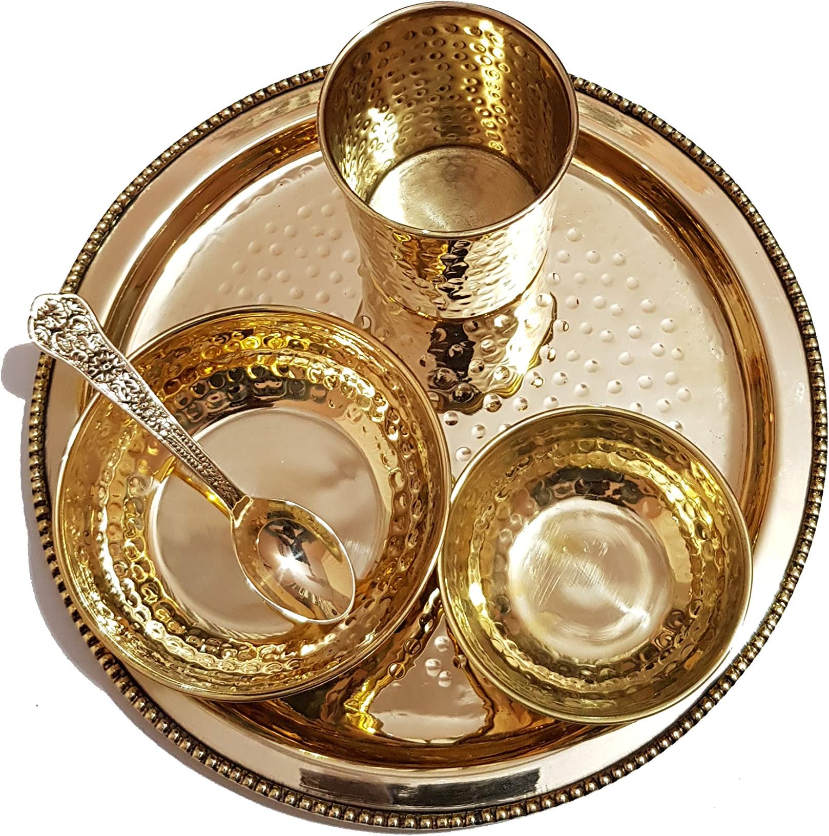 Yadav Craft Brass Premium Dinner Set Brass Thali Set Luxury Spoon Glass ...