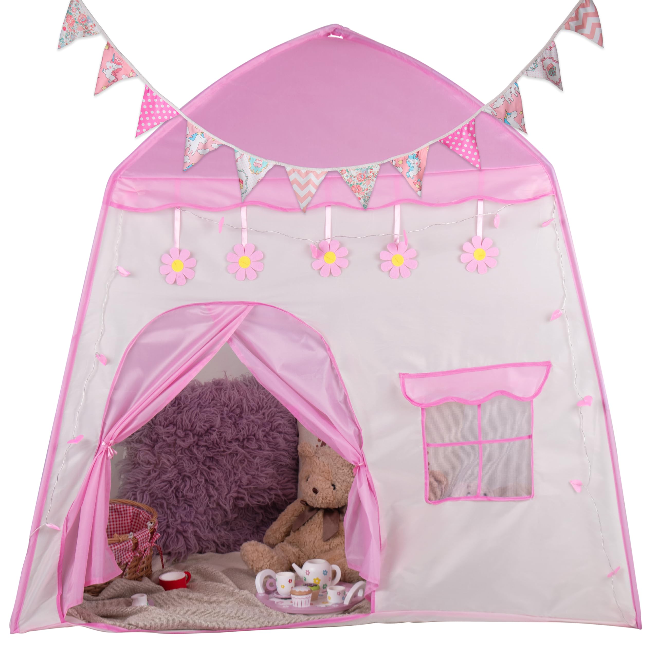 Relsy Pink Cottage Tent For Kids, Includes 3 Metre Pink LED Heart ...