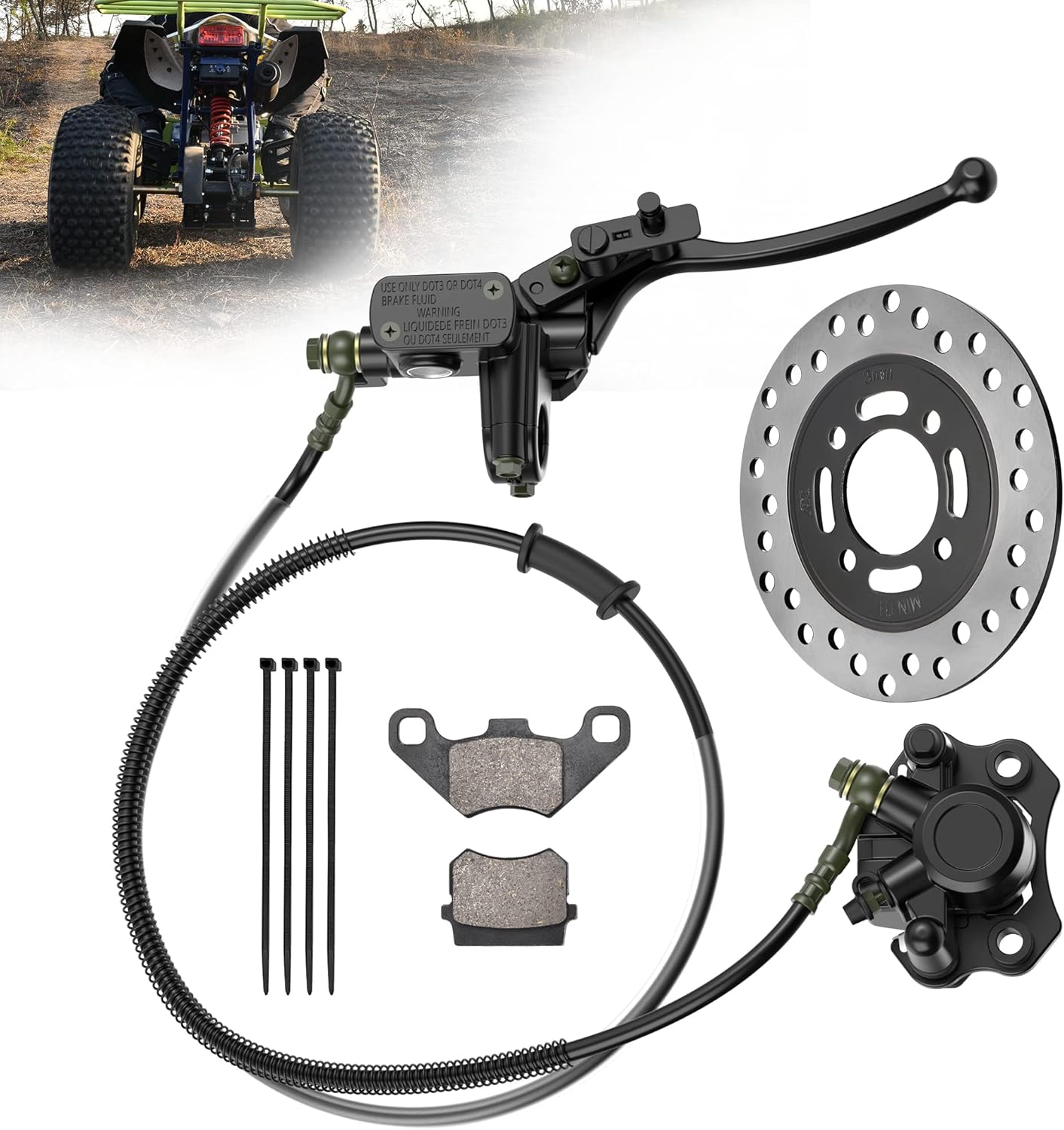 RUTU Brake Master Cylinder Caliper Left Hand Rear Mini Bike Brake Kit ...