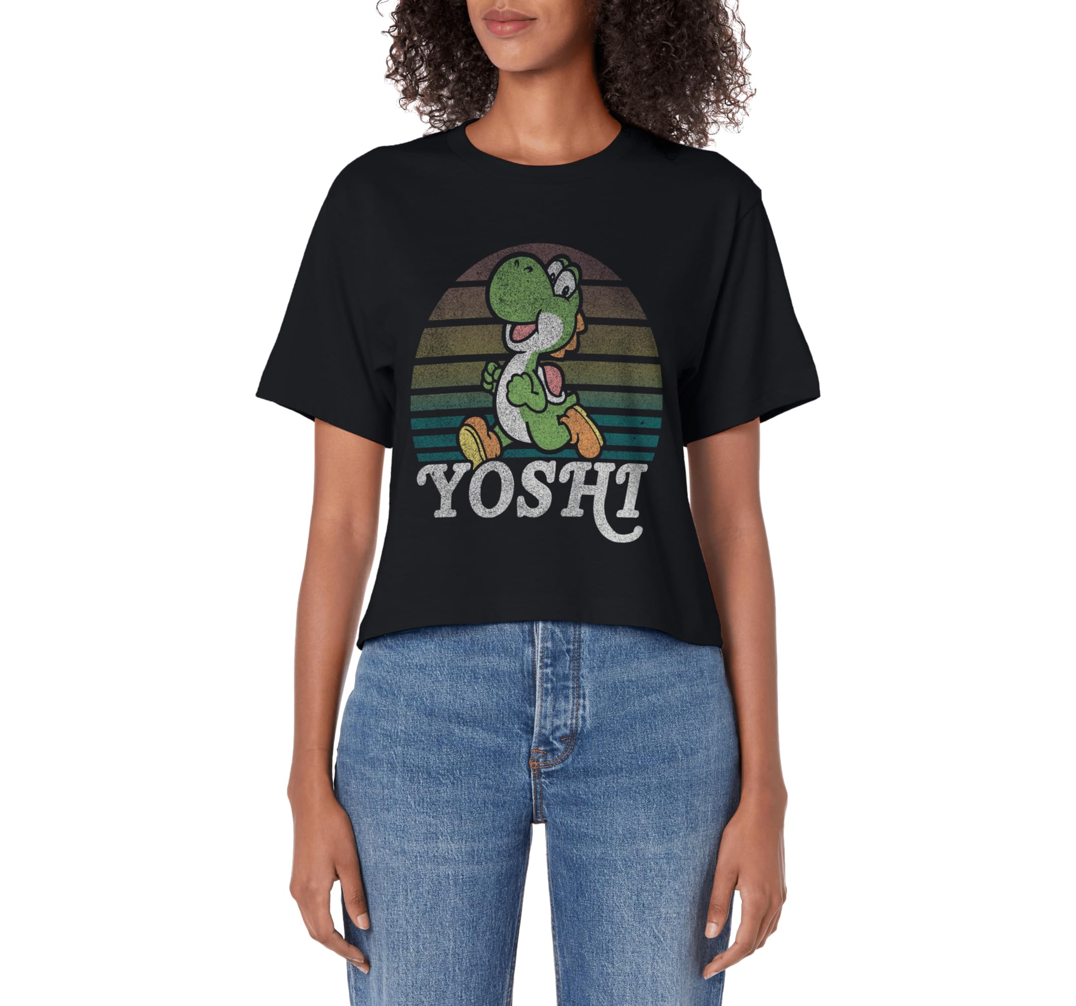 Super Mario Yoshi Retro Line Pastel Rainbow Nintendo Logo Women's Crop ...