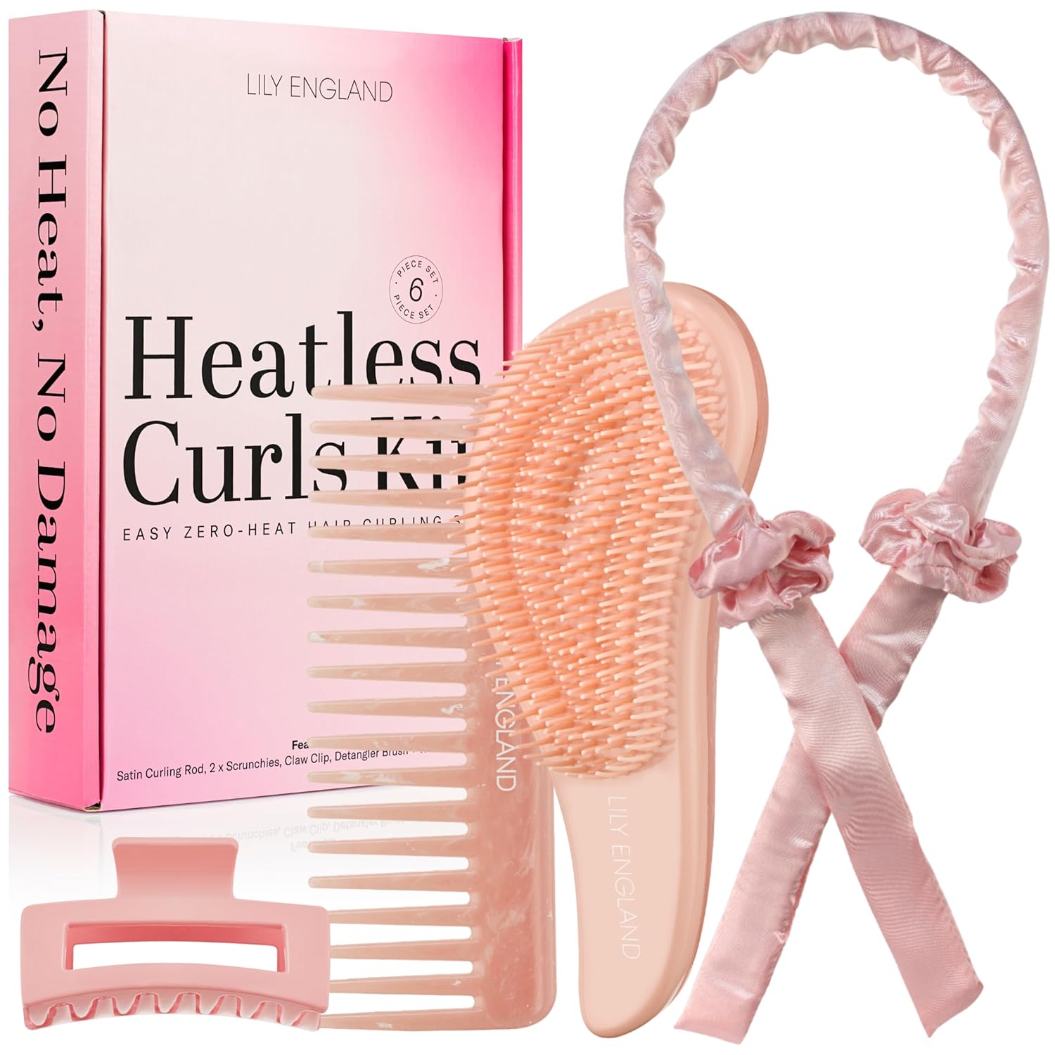 Amazon.com : Lily England Heatless Hair Curler, 6-Piece No Heat Curls ...