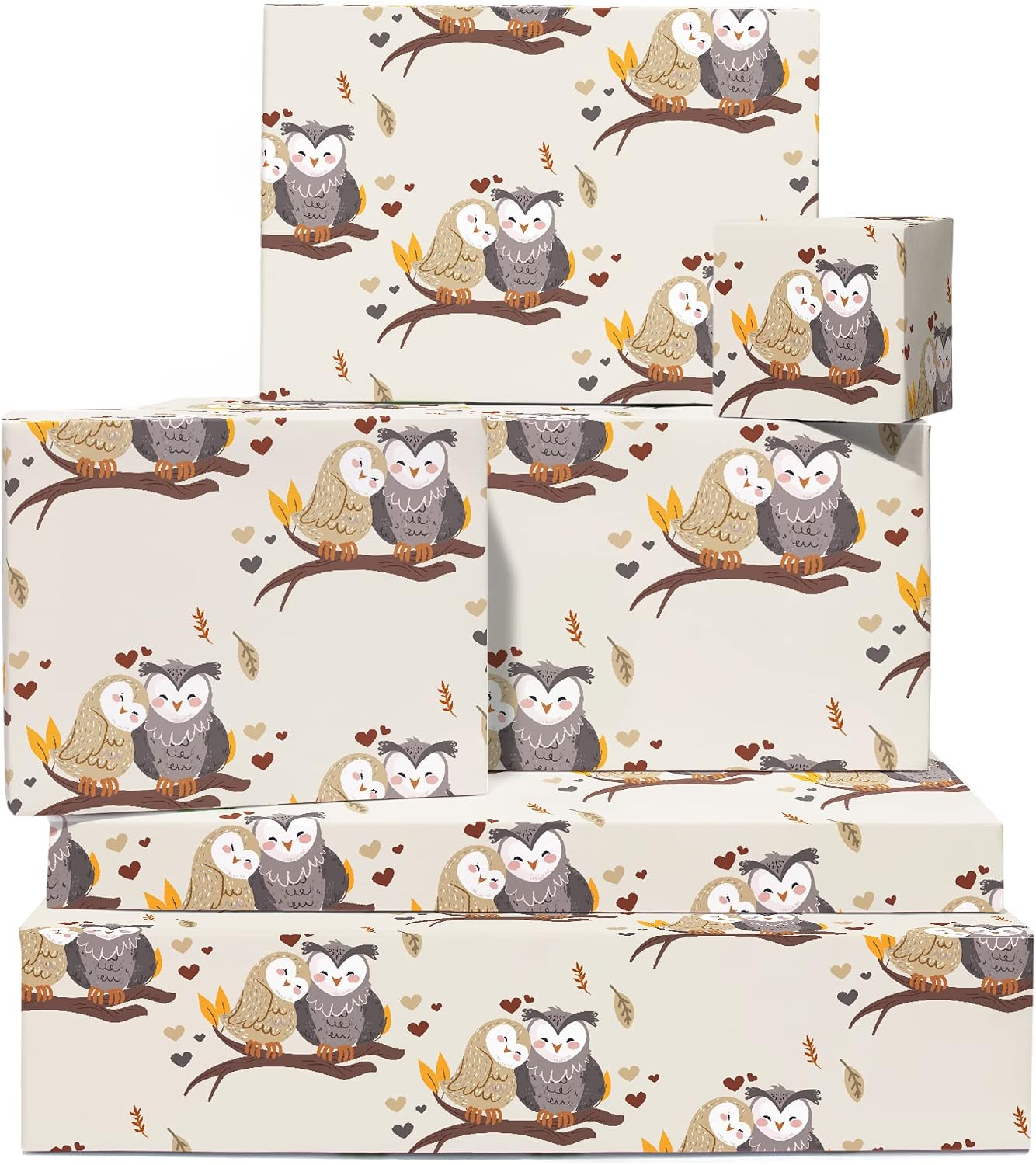 Owl Wrapping Paper - 6 Sheets of Gift Wrap - Owls and Hearts - Cute ...