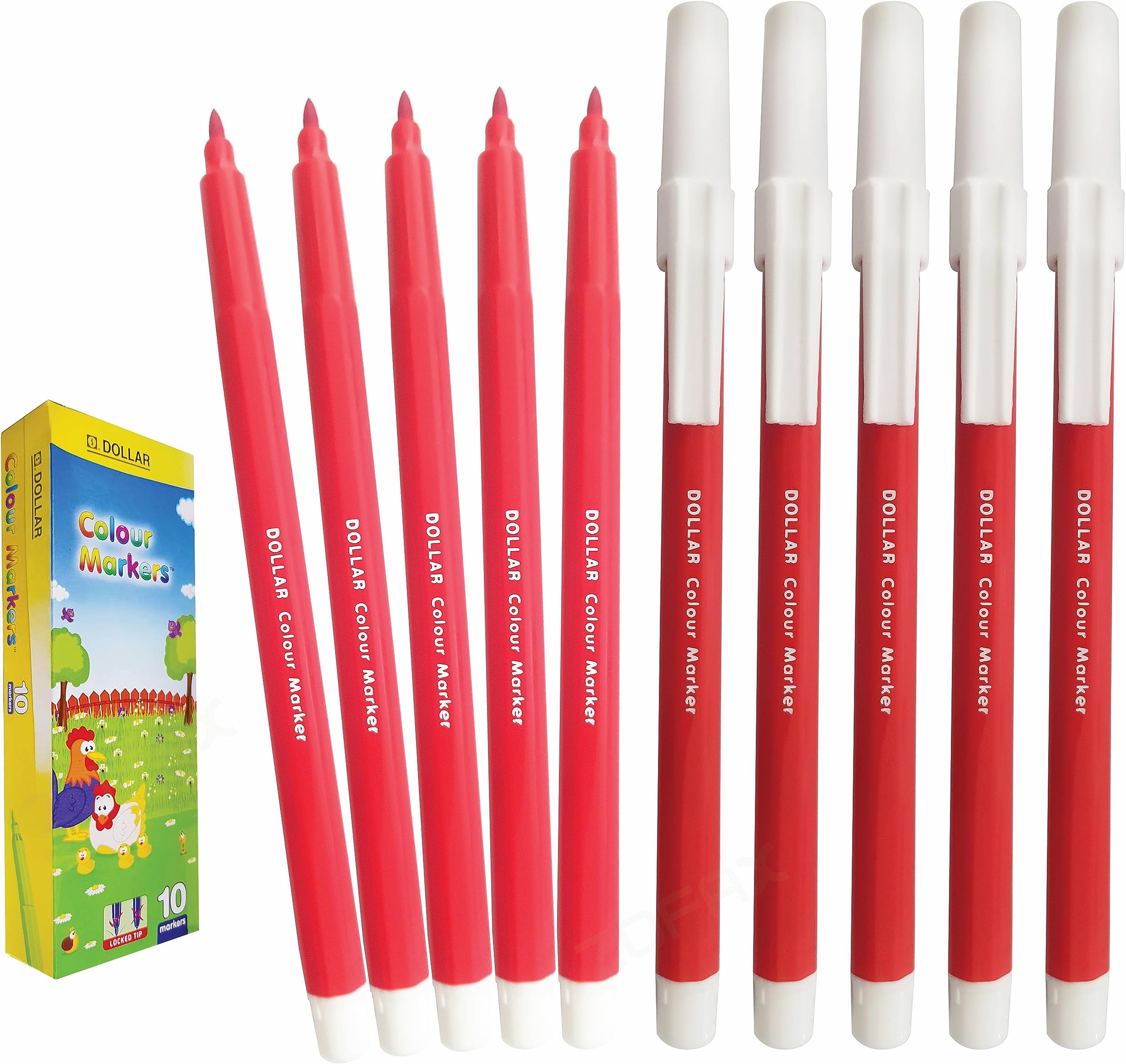 Dollar ColorMax Felt Tips Colouring Pens, RED, Pack of 10, Ideal for ...