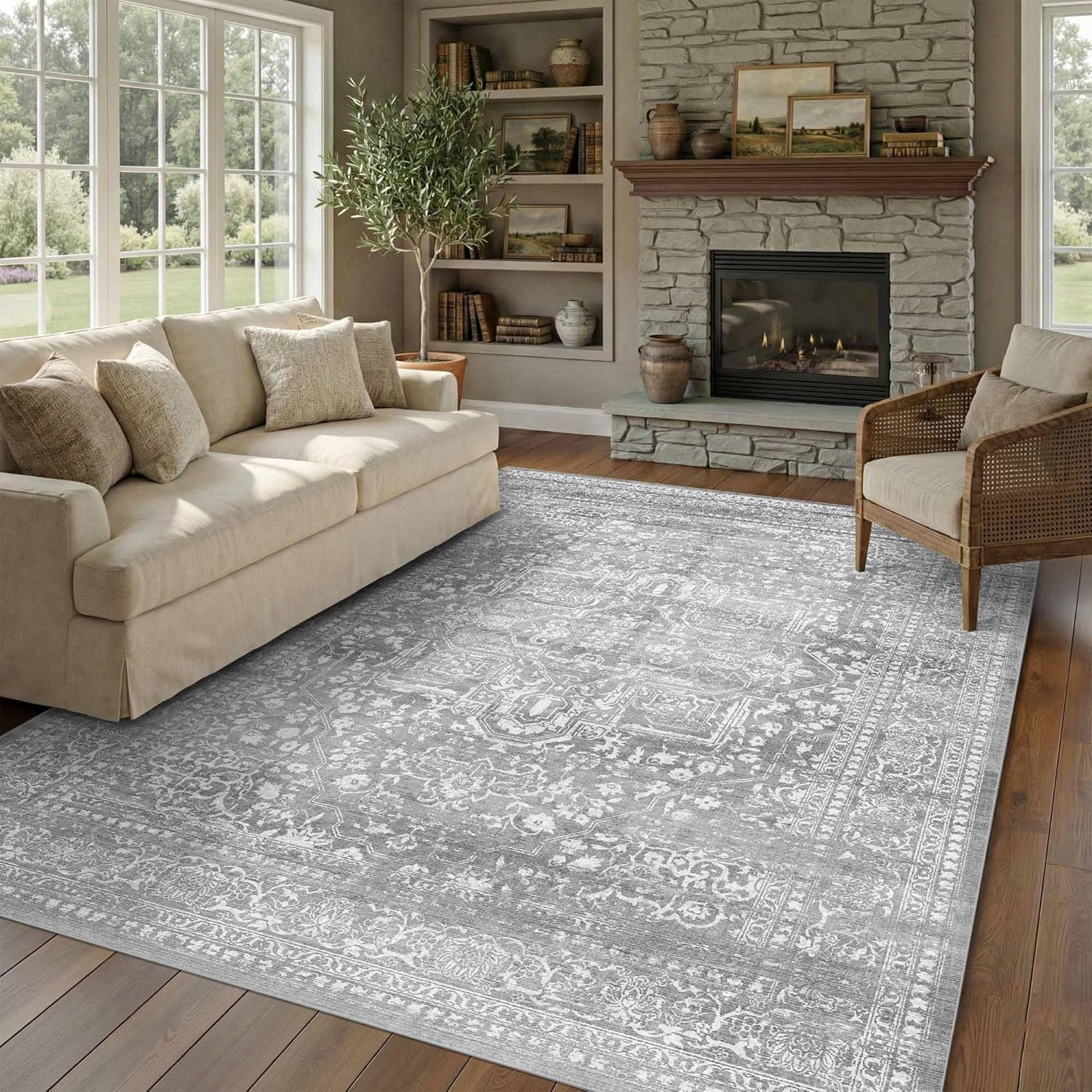 Amazon.com: OHWPEAT 5x7 Washable Area Rugs for Bedroom, Vintage Grey ...