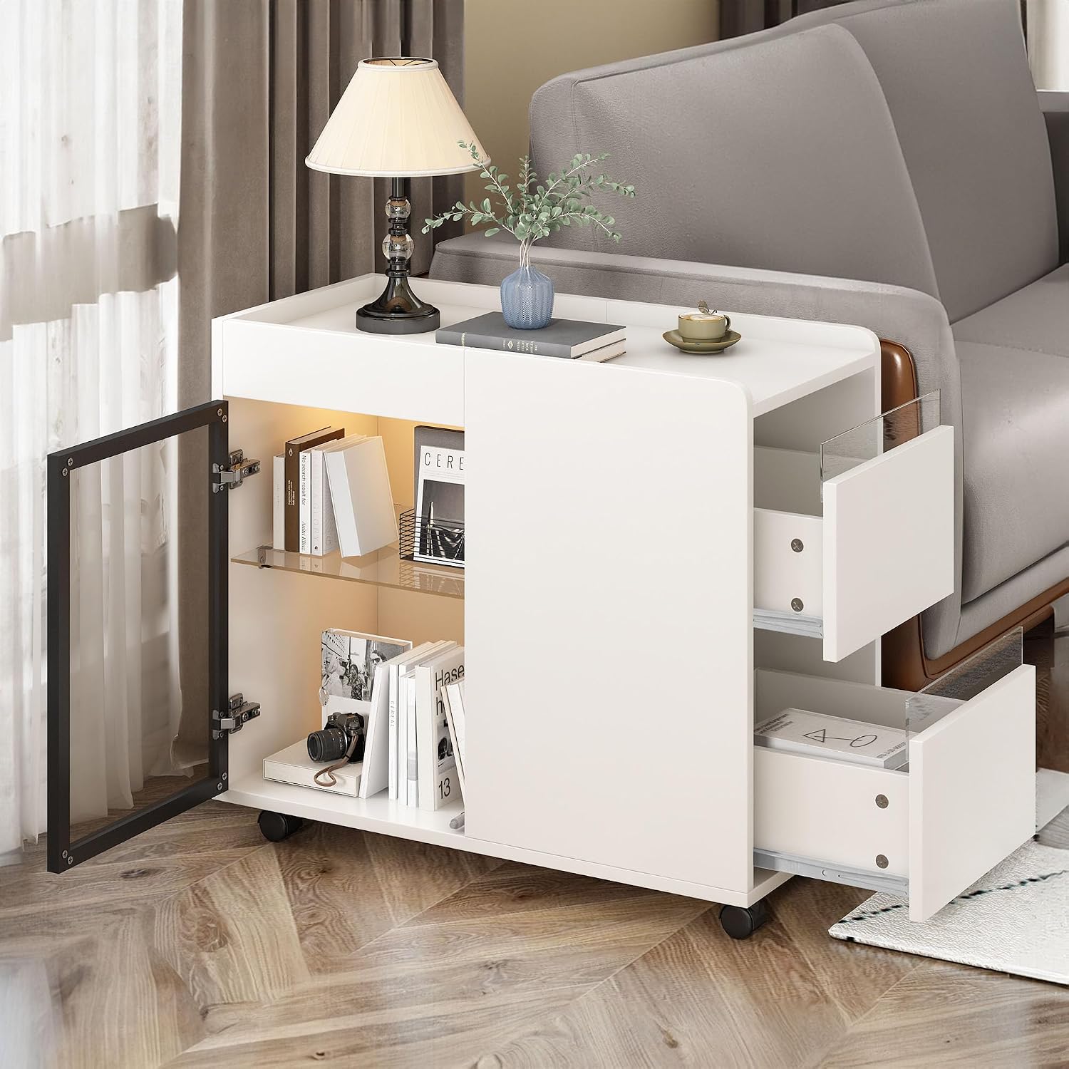 Amazon.com: Bedside Table with Wheels,Intelligent Bedside Table,Rolling ...
