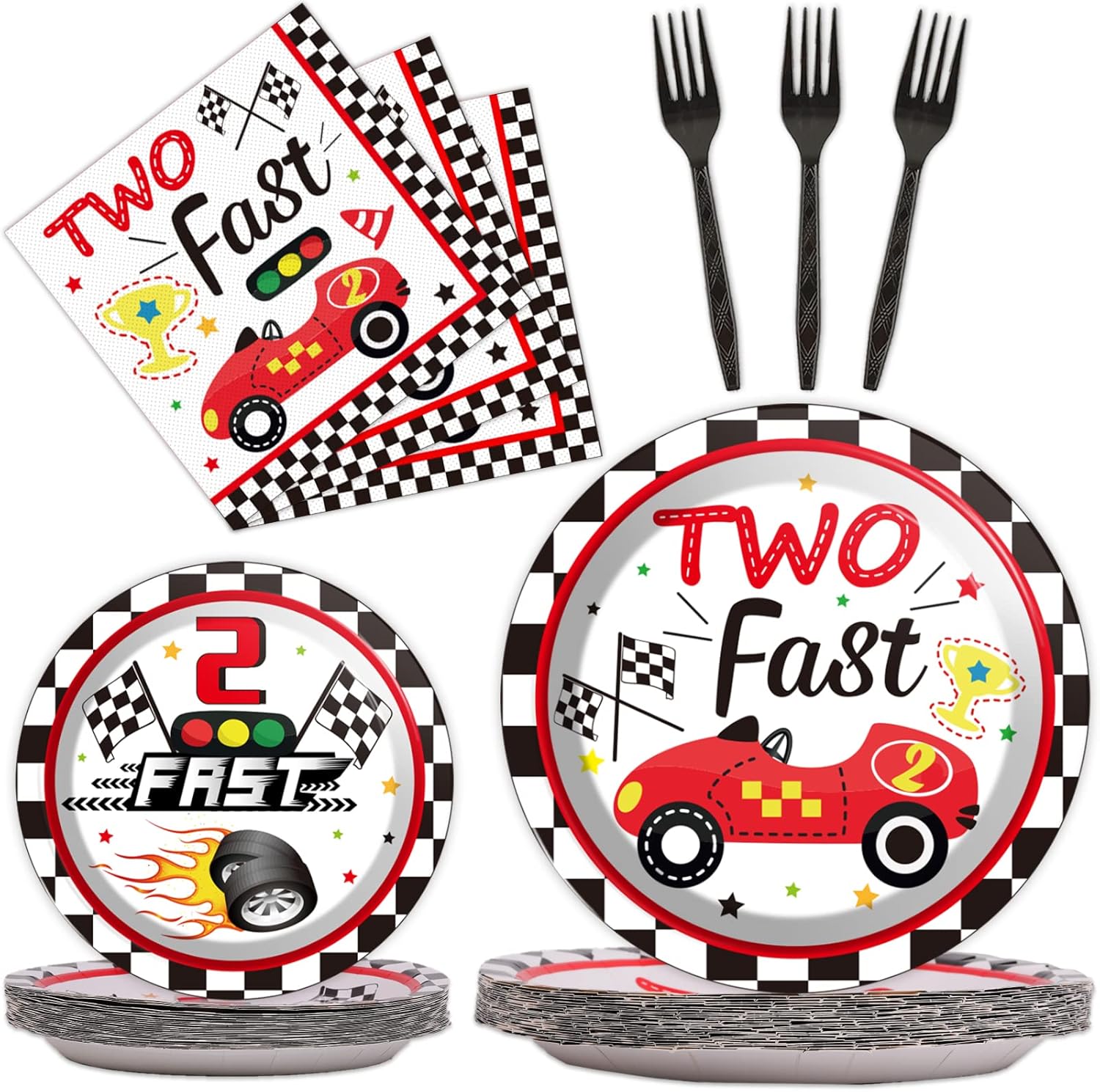 Amazon.com: 96pcs Two Fast Plates and Napkins Race Car Party ...