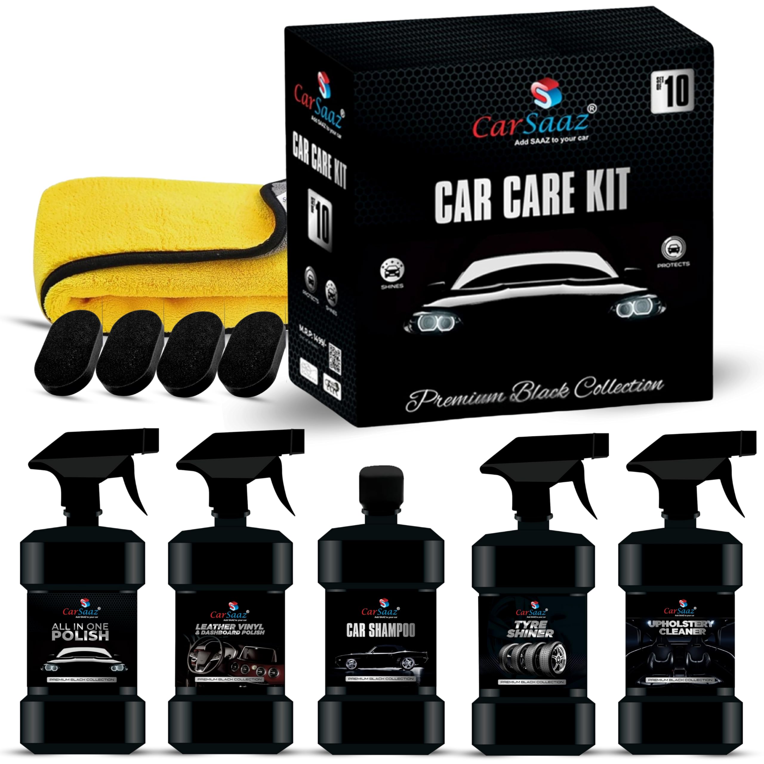 CAR SAAZ Car Care Kit | Car Polish Kit (Pack of 10 Pcs) | All in One ...