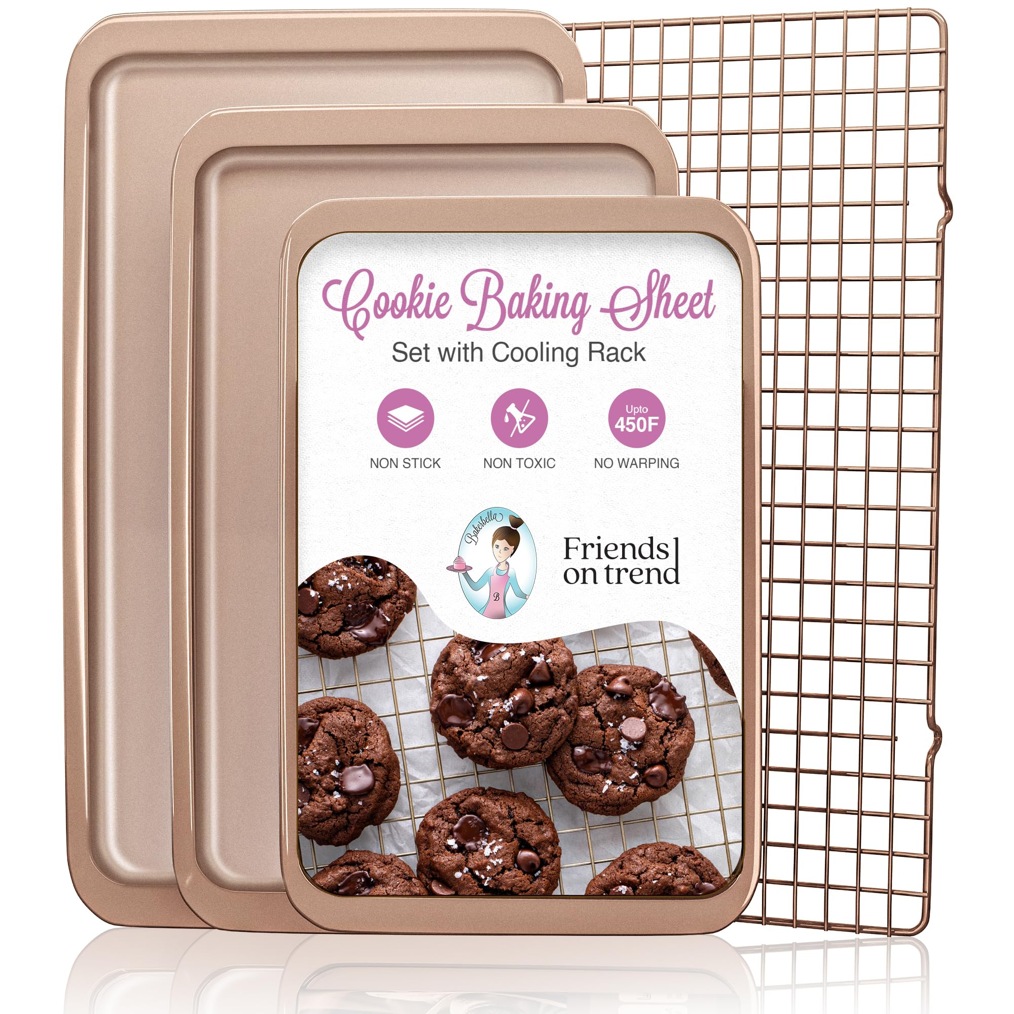 Amazon.com: 3 Cookie Sheets for Baking + Cooling Rack, Non Stick Baking ...