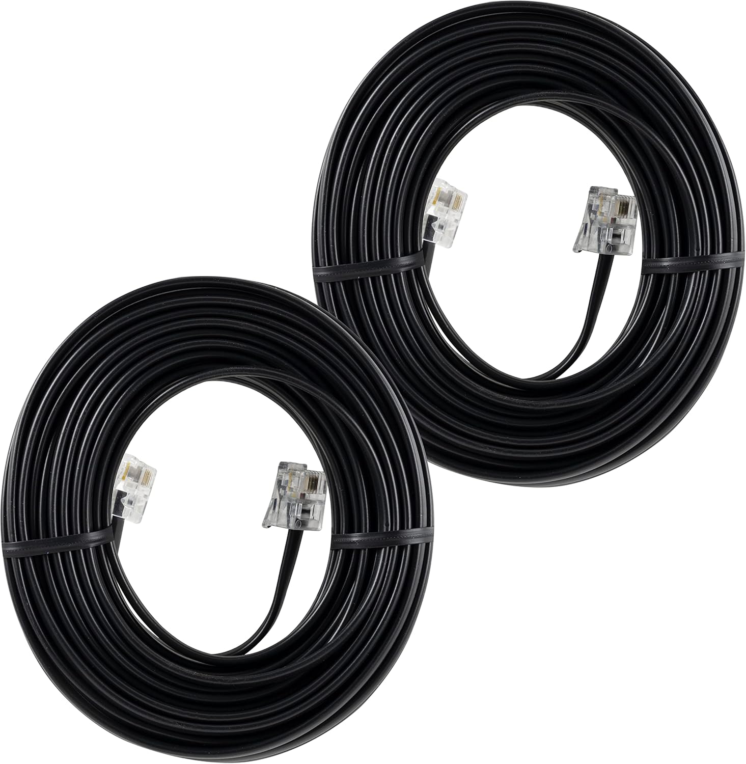 Power Gear Telephone Line Cord, 2 Pack, 25 Feet, Black Phone Cord ...