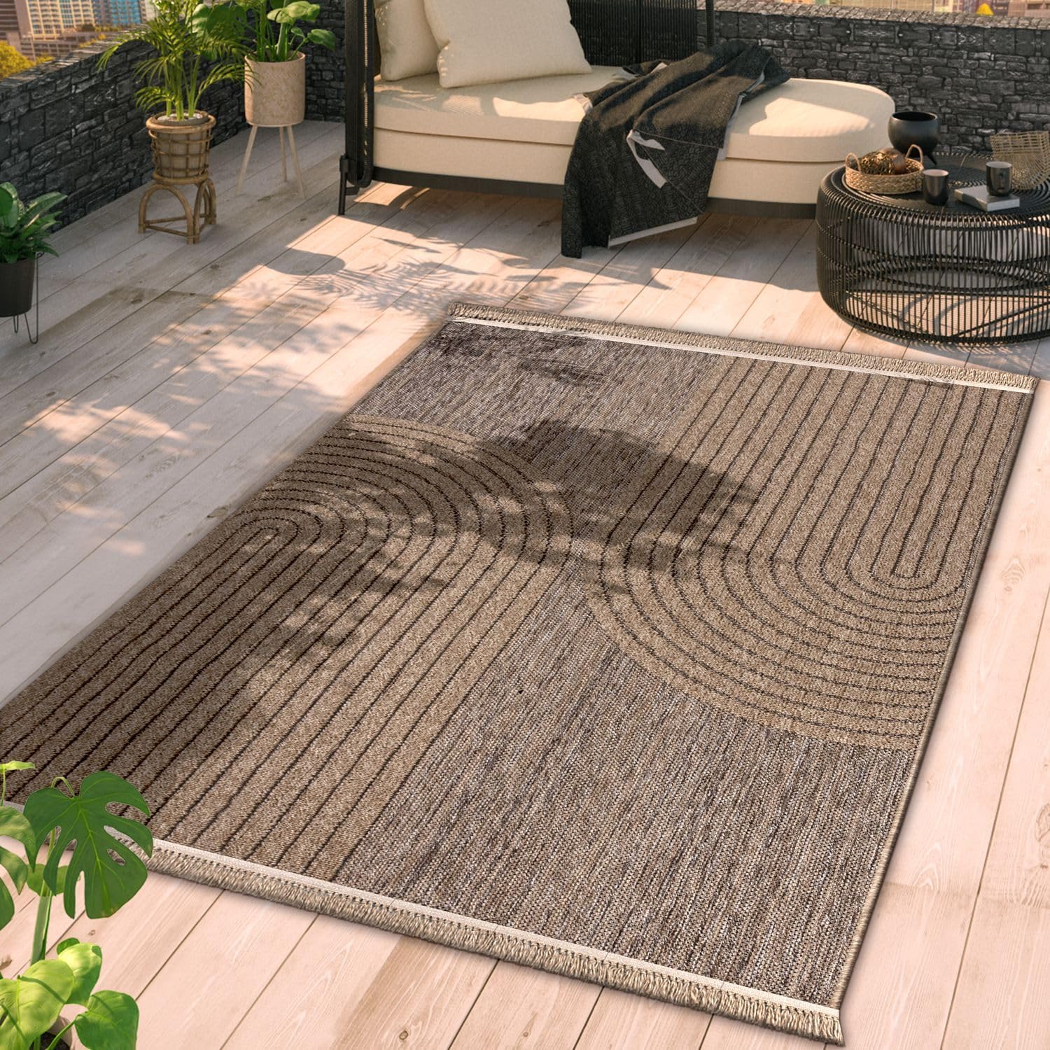 Amazon.com: Paco Home in- & Outdoor Rug Natural Look with Modern Curved ...