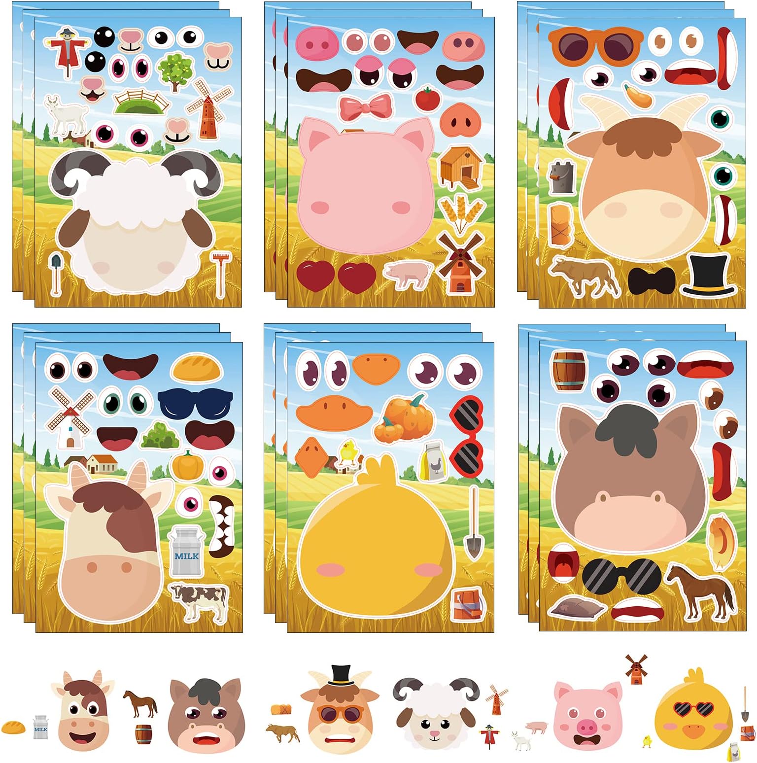 Amazon.com: Barnyard Farm Animals Party Favor Stickers - 180 Labels ...
