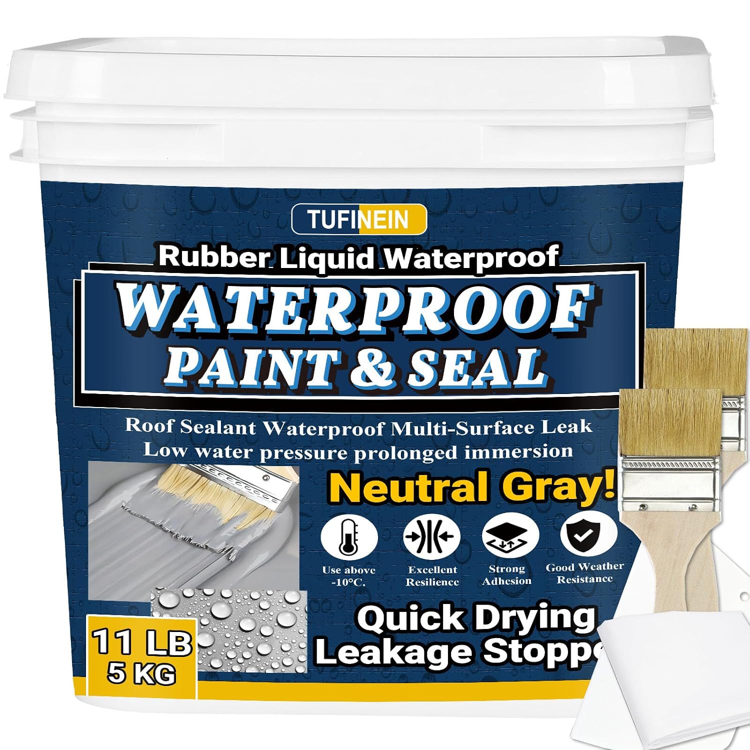 Rubber Liquid Waterproof Sealant, TUFINEIN 11 LB/5 KG Neutral Gray ...