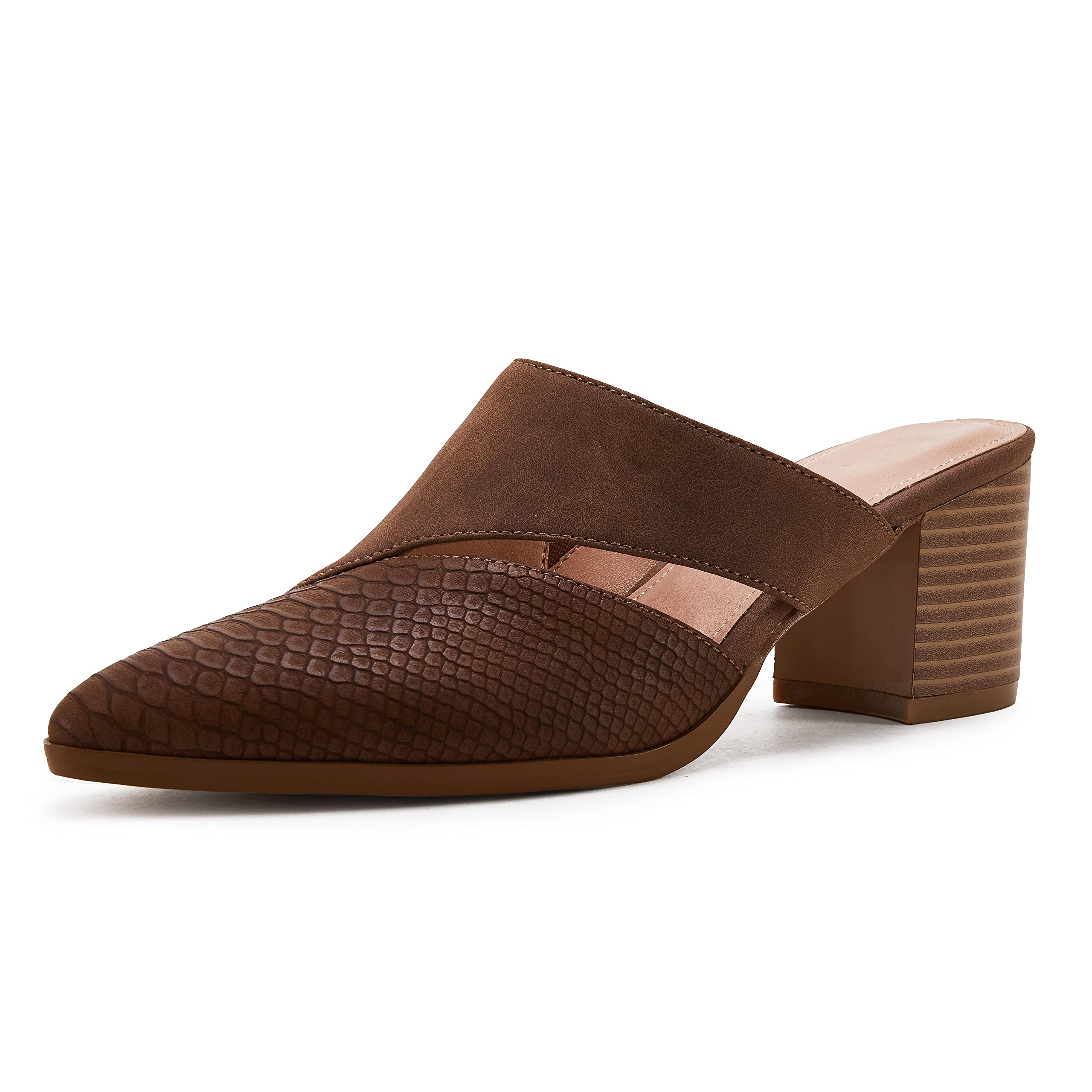 Syktkmx Women's Cutout Backless Mules Slip On Closed Toe Chunky Stacked ...