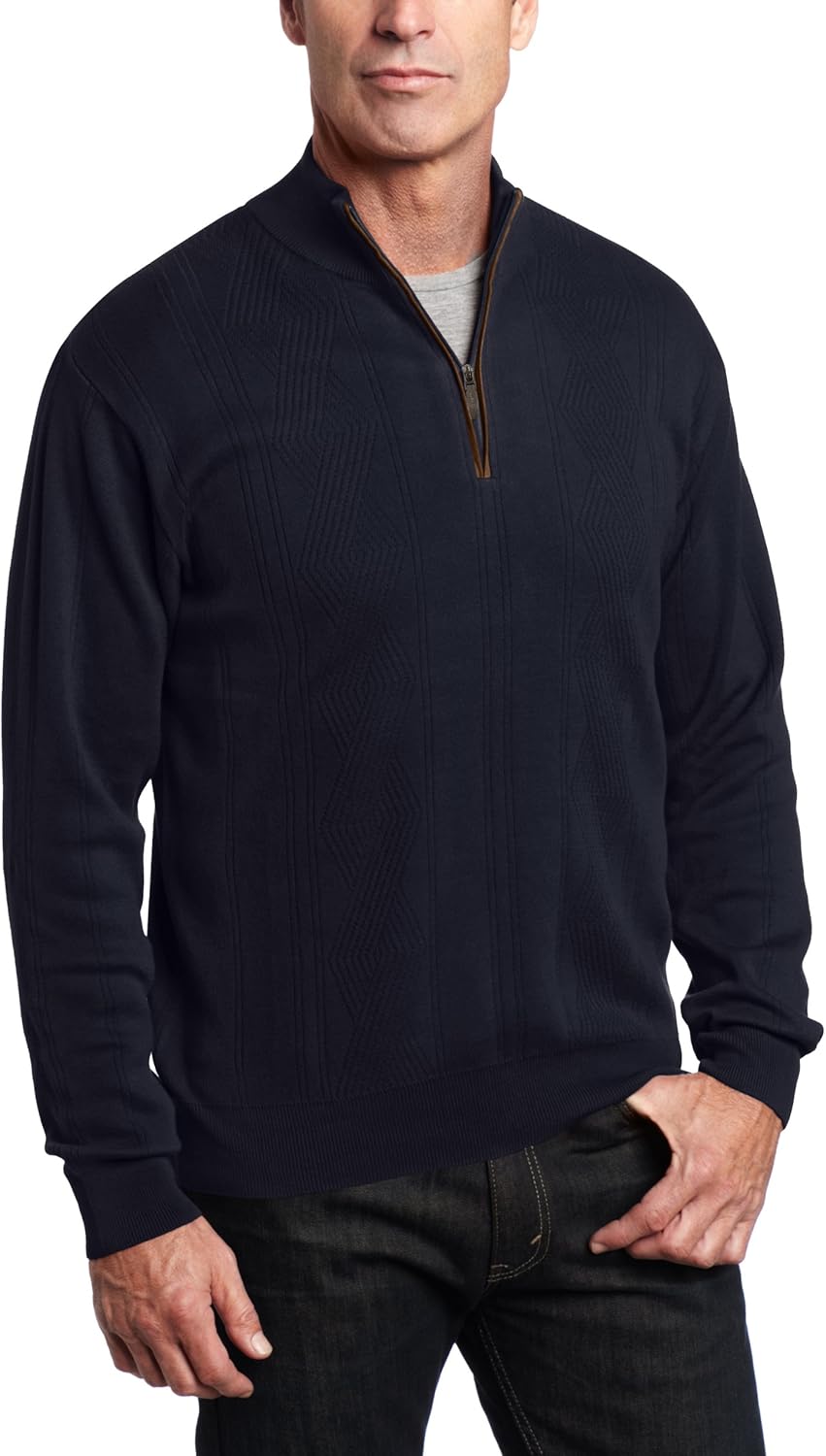 Alex Cannon Men's Textured Zig Zag Sweater, New Navy, X-Large at Amazon ...