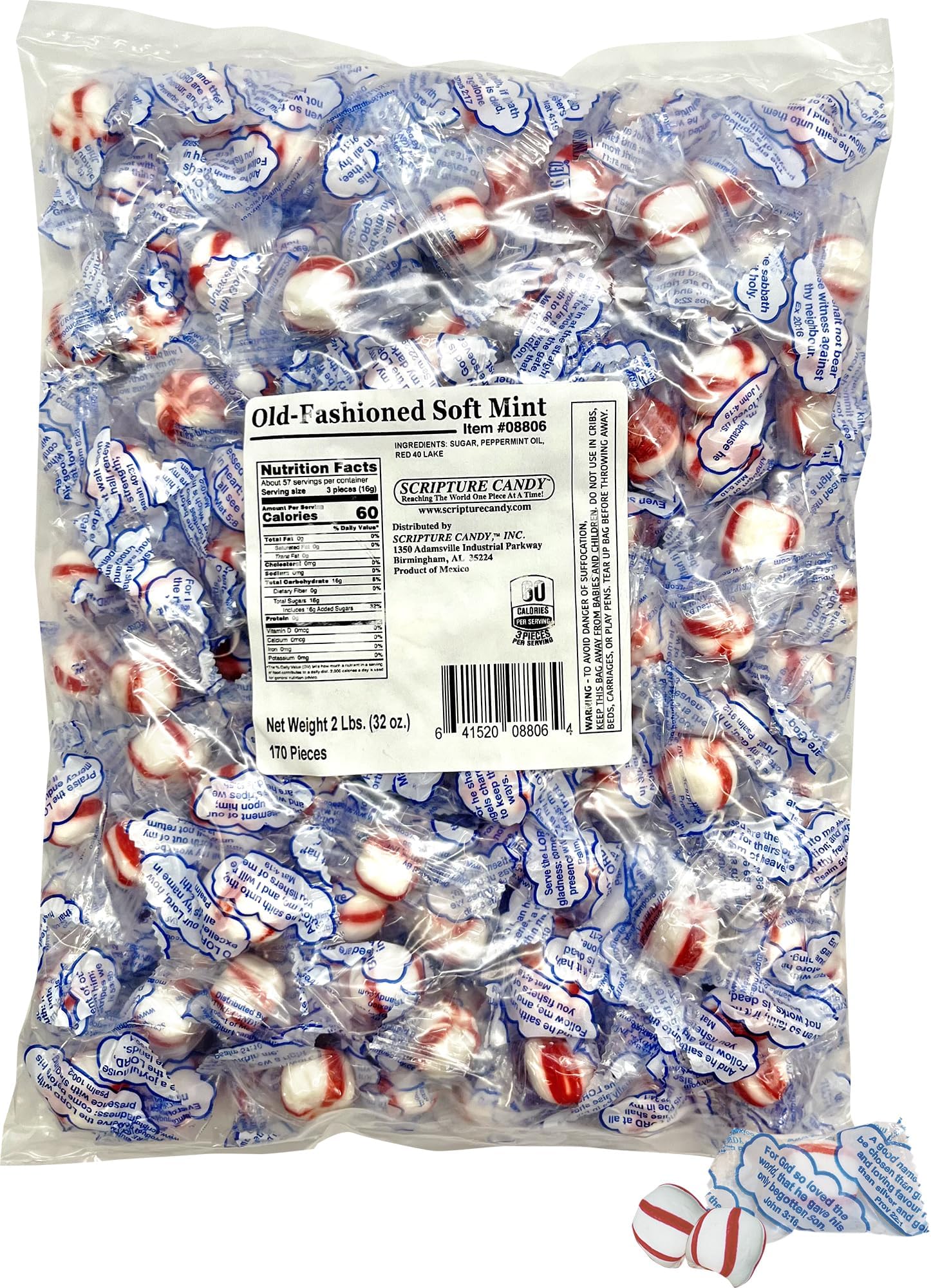Amazon.com: Scripture Candy, Old-Fashioned Soft Peppermint 2LB Bag, 160 ...