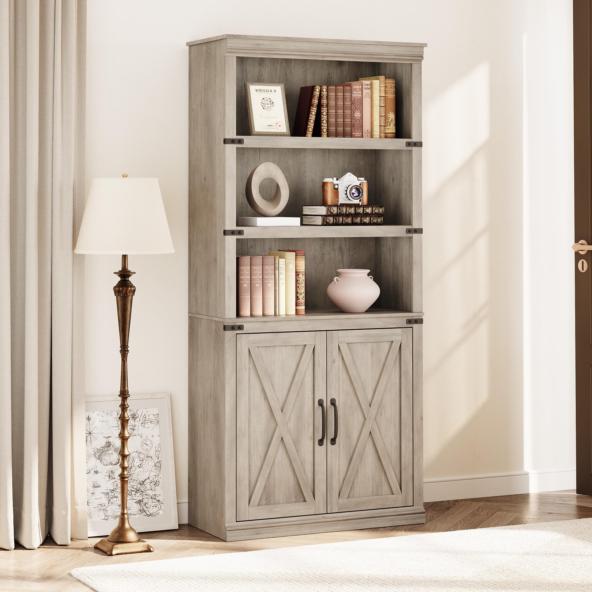 Amazon.com: GAOMON Farmhouse Bookcases with Doors, 5 Tier Bookshelf ...