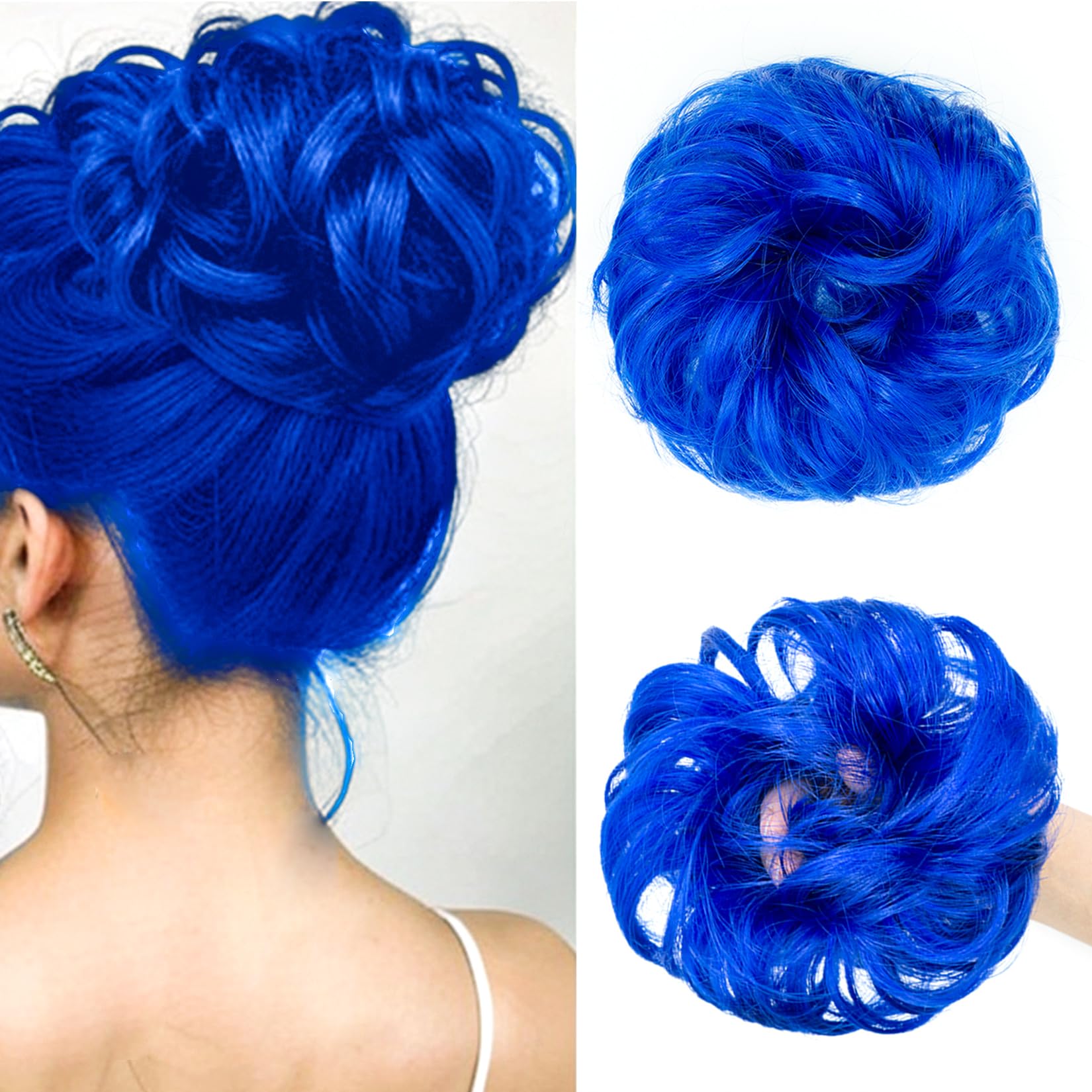 Amazon.com : QTHQTFL Messy Bun Hair Piece, Blue Hair Bun Hair Pieces ...