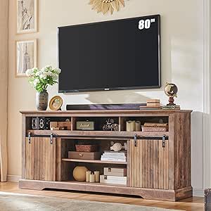 Amazon.com: Fluted TV Stand for 80 Inch TVs, 32" Modern Entertainment ...