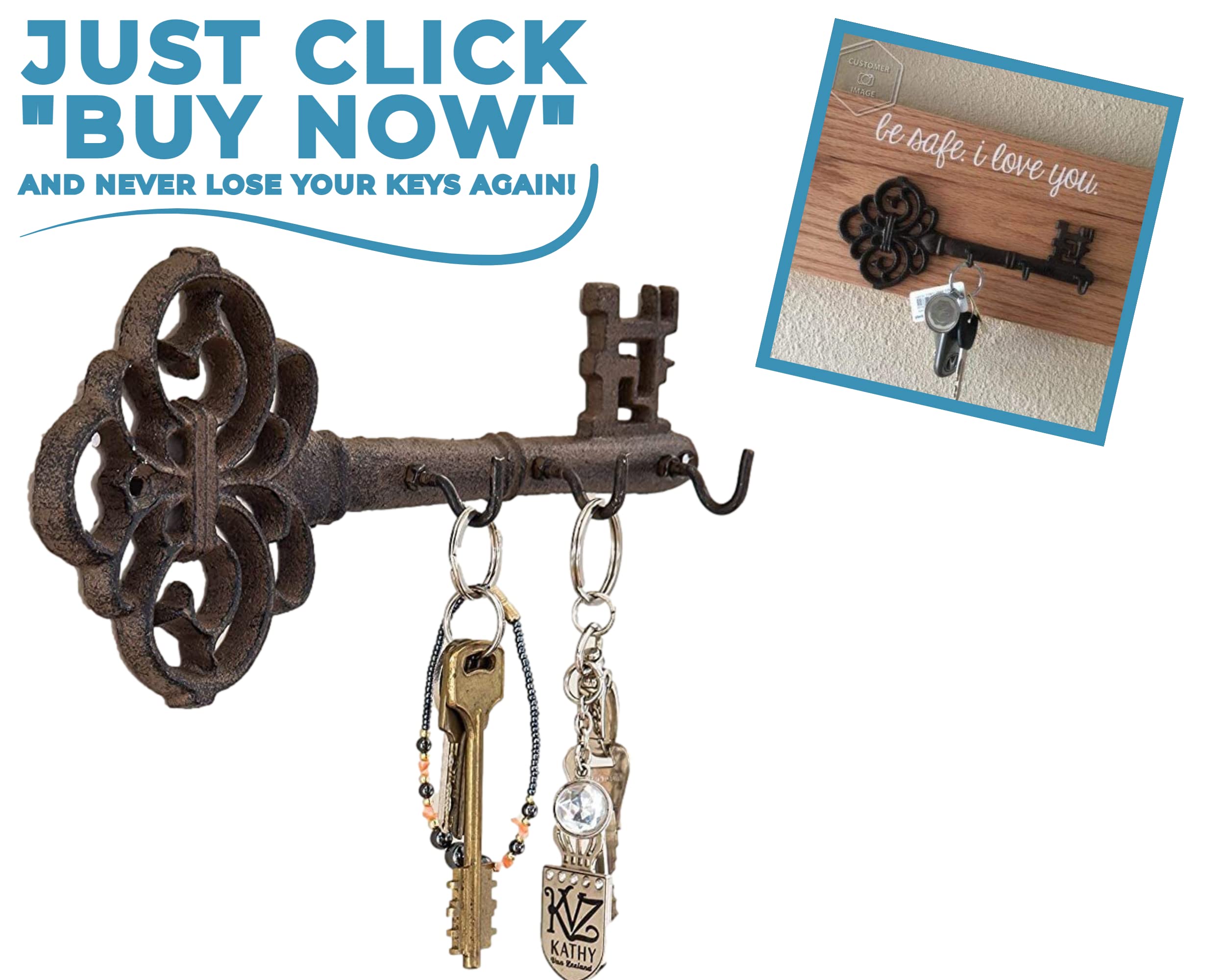 Decorative Wall Mounted Cast Iron Key Holder Rack- Vintage Key Shape ...