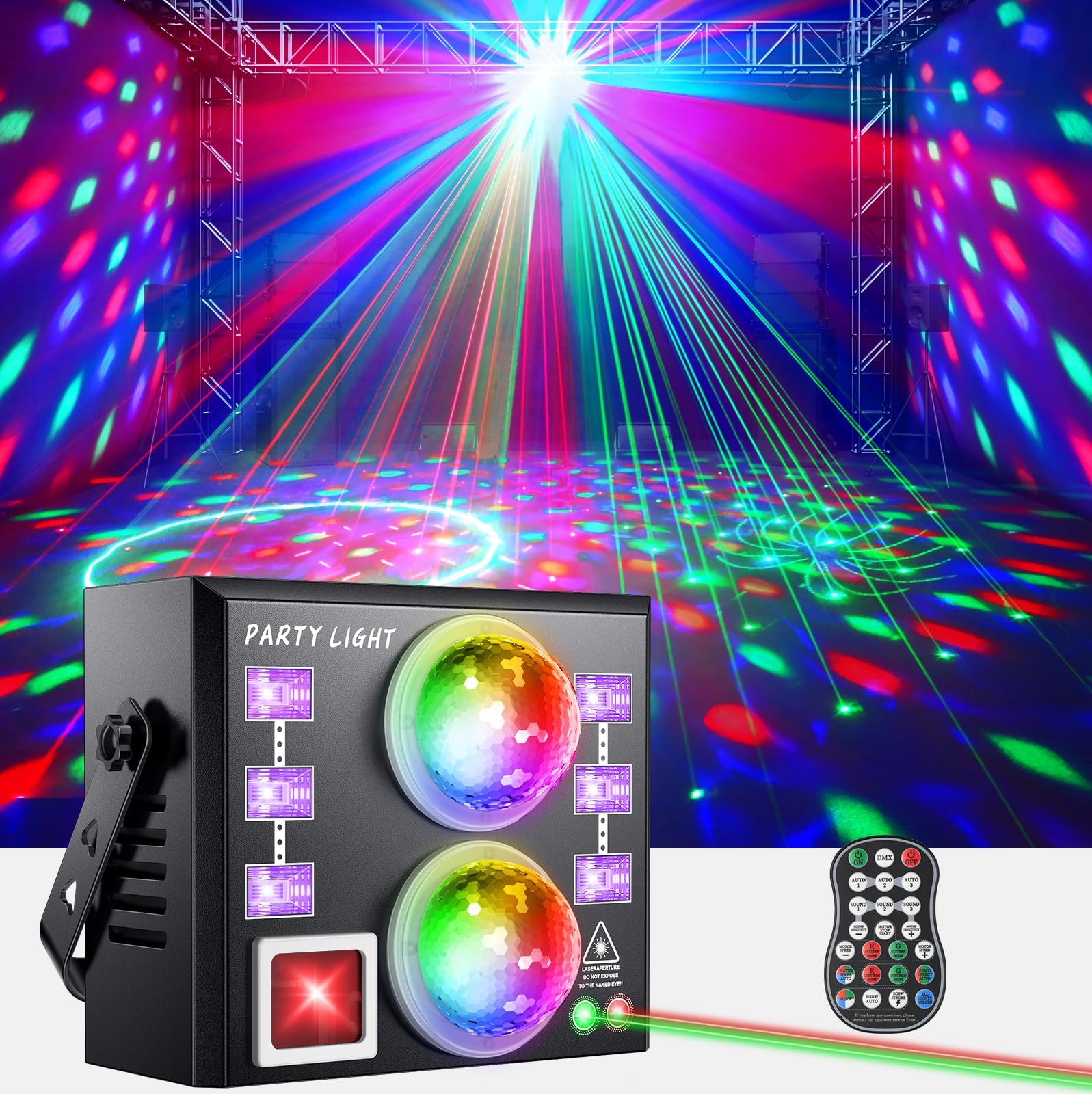 Ehaho DJ Disco Stage Party Lights,6 in 1 Sound Activated Laser Light ...