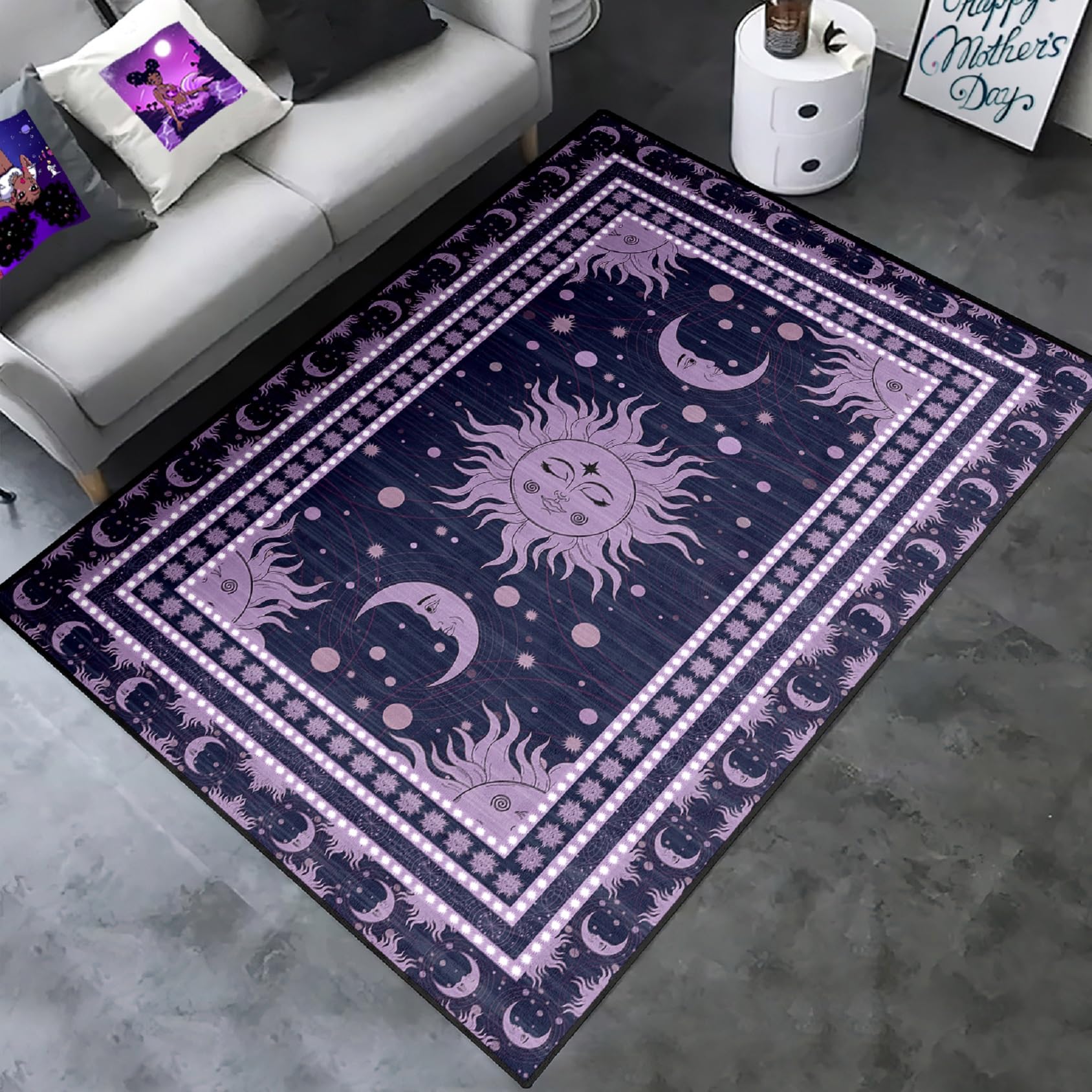 Amazon.com: Jiospet Celestial Rug for Bedroom - Moon Phase Area Rug Sun ...