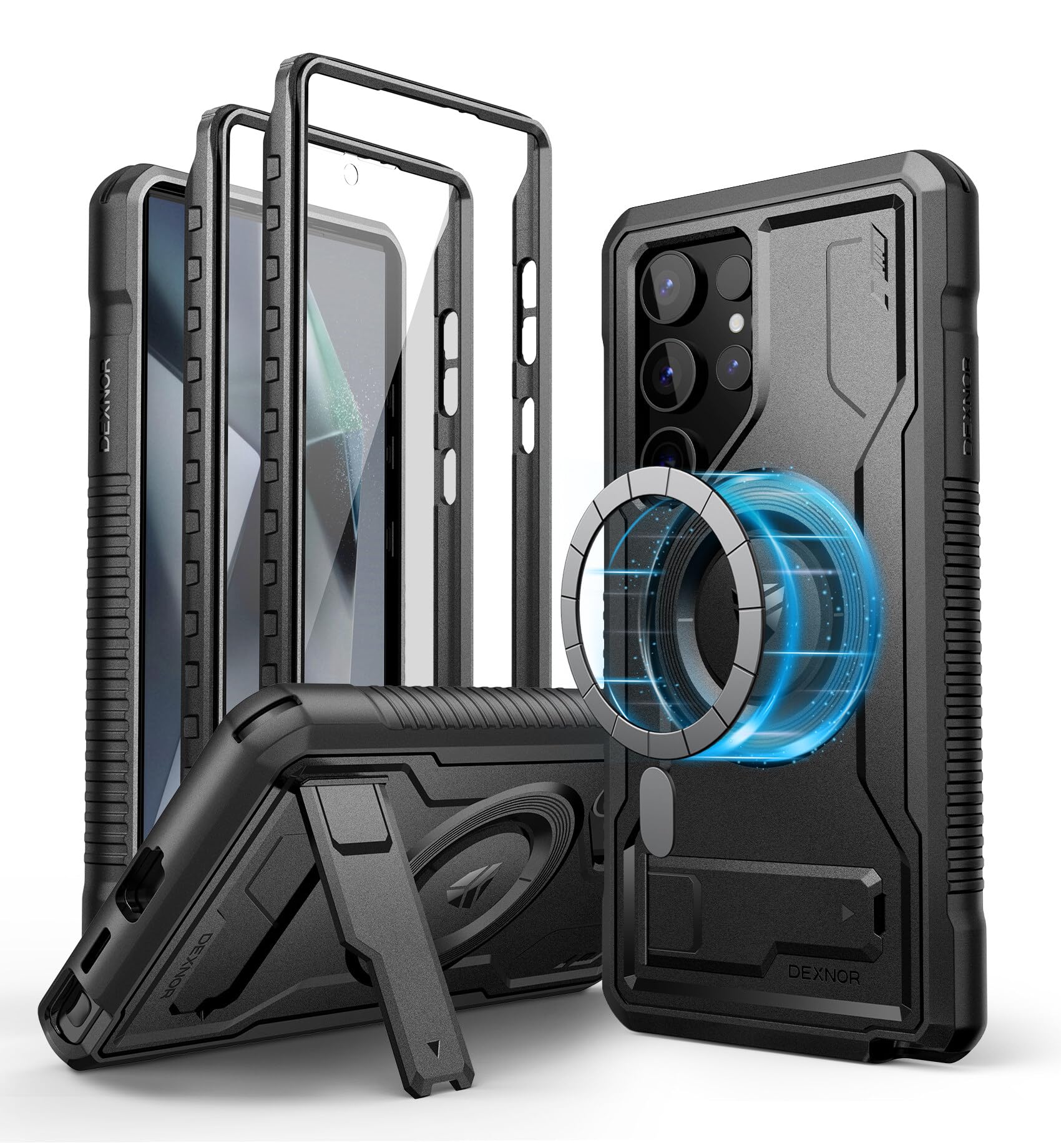 Dexnor Magnetic Case for Samsung Galaxy S24 Ultra Case with Adjustable Kickstand & 2 Front ...