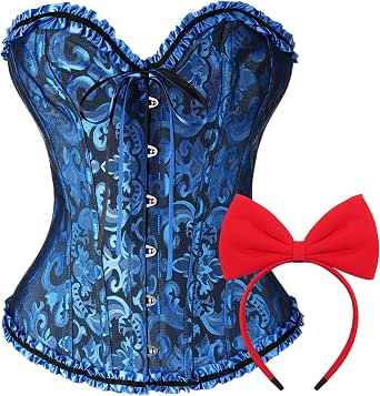 Amazon.com: Yearntown 2 Pcs Corset Tops & Red Bow Headband Lace Push up ...