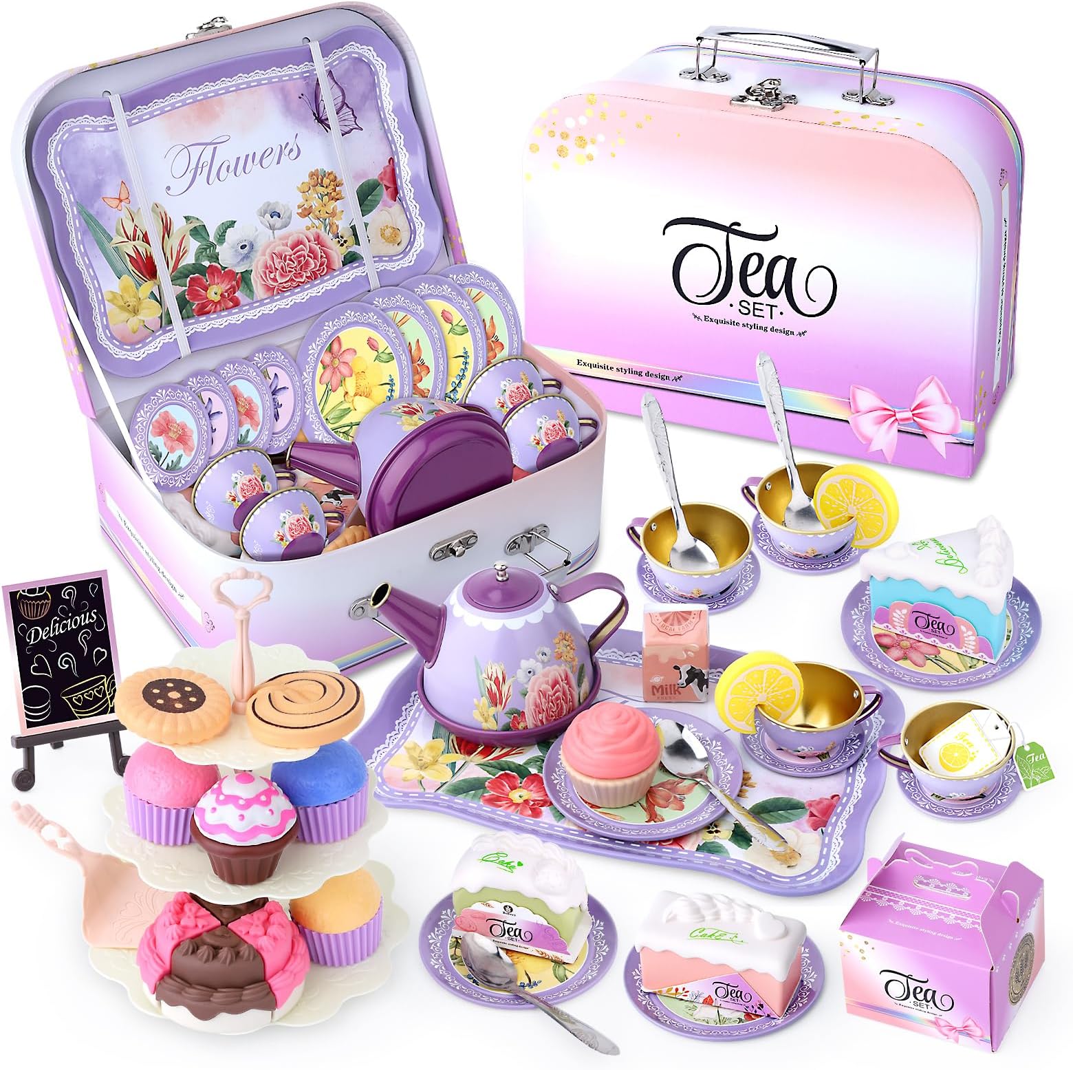 REMOKING 45 PCS Kids Tea Party Set for Little Girls,Tea Set Including ...
