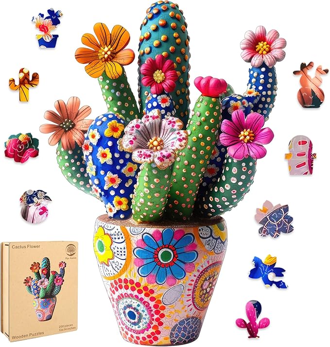 Amazon.com: Mys Aurora Puzzles for Adults Cactus Flower Wooden Puzzles ...