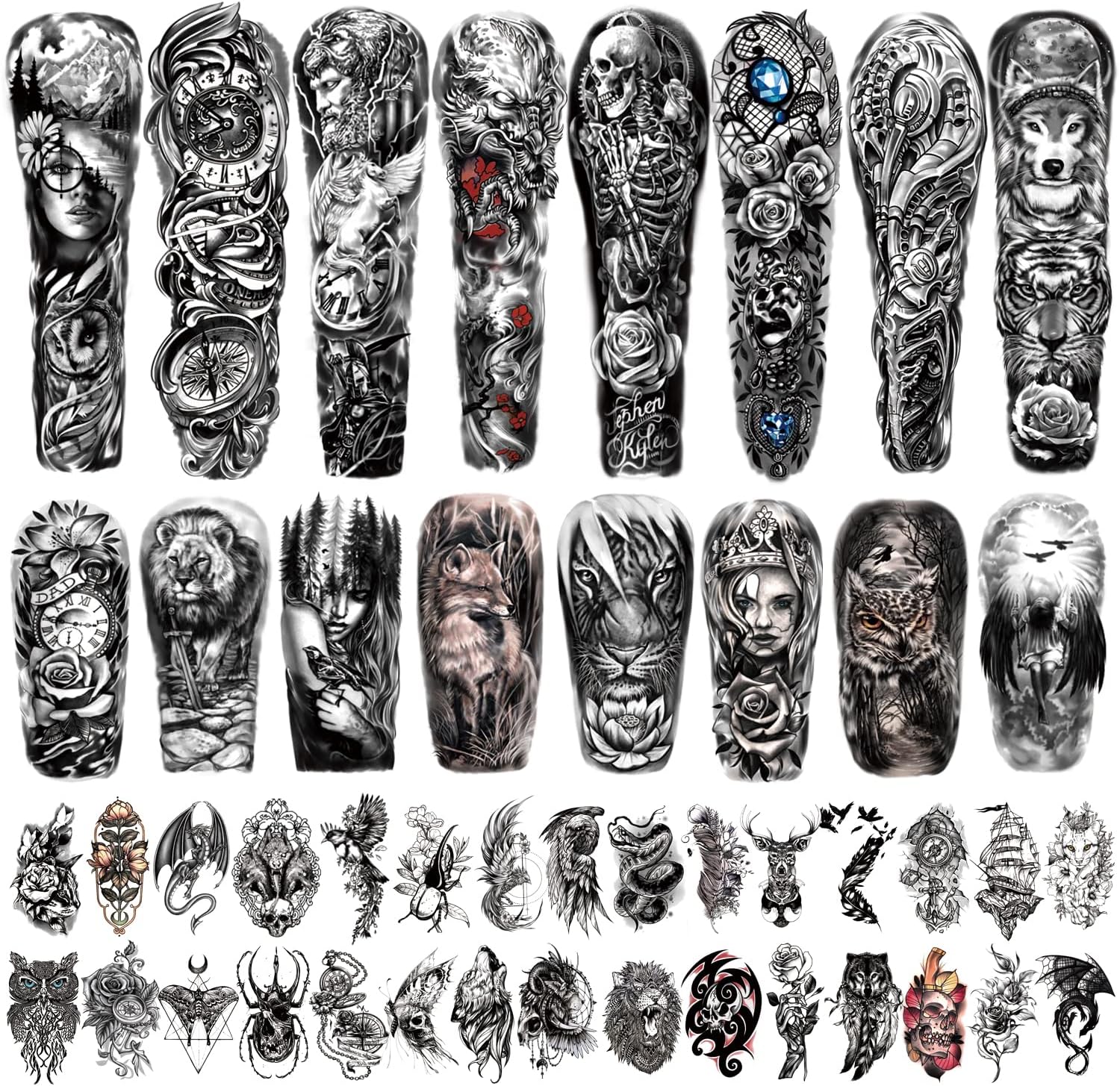 Amazon.com : 11 Sheets NEZAR Sexy Big Rose Flower Full Arm Temporary ...