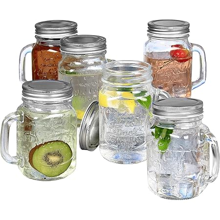 Amazon.com: Estilo Mason Jar Mugs with Handle, Old Fashioned 16 oz. Mason Jar Drinking Glasses ...