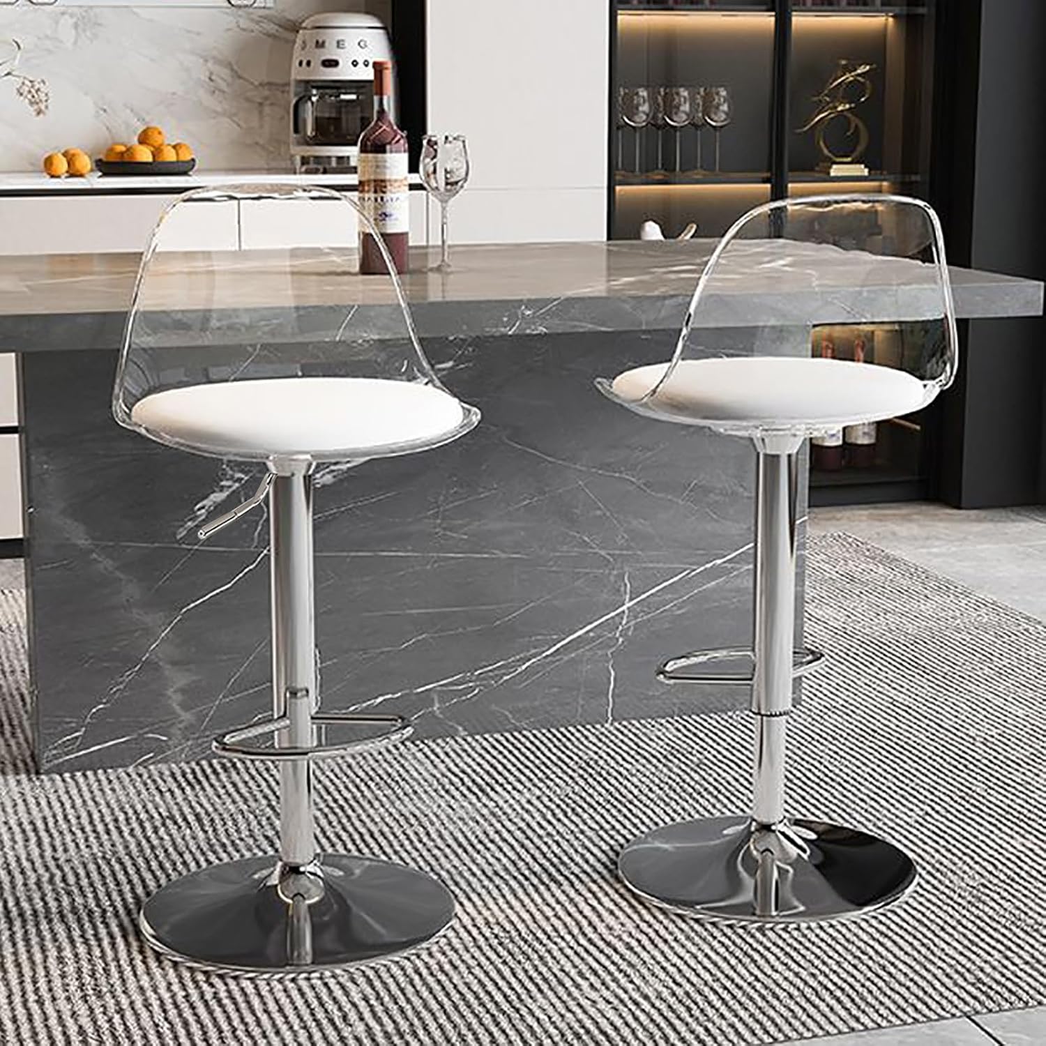 Amazon.com: Cxlly Acrylic Swivel Barstools Set of 2, PU Leather Seat ...